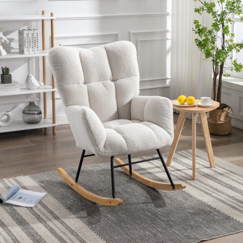 009 Mid Century Chaise de balançage moderne en tissu de teddy avec ...