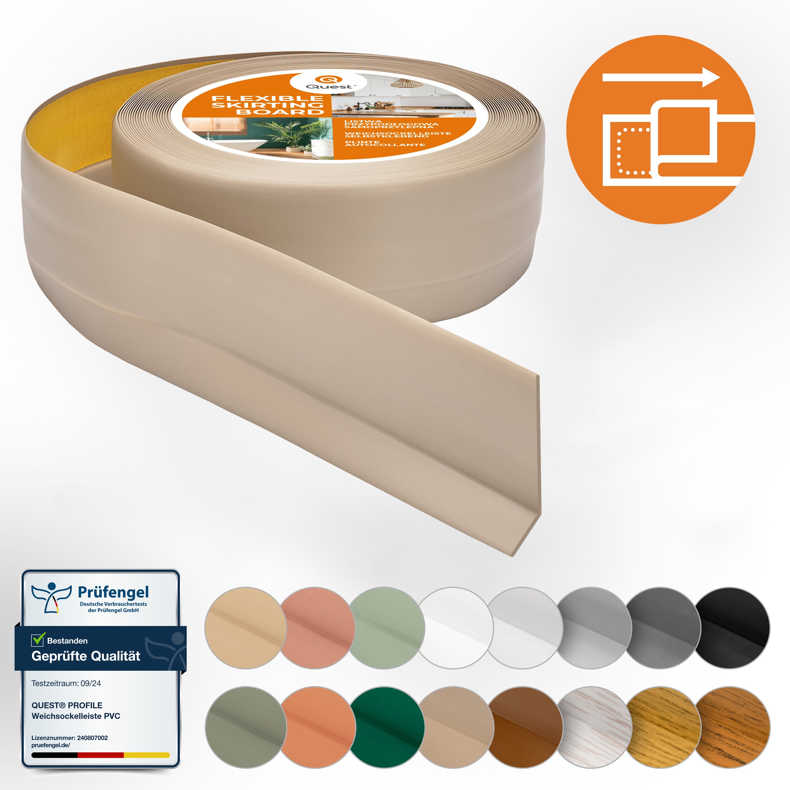 QUEST Rodapié PVC, zócalo autoadhesivo de PVC 50x20mm, 5m, rodapiés ...