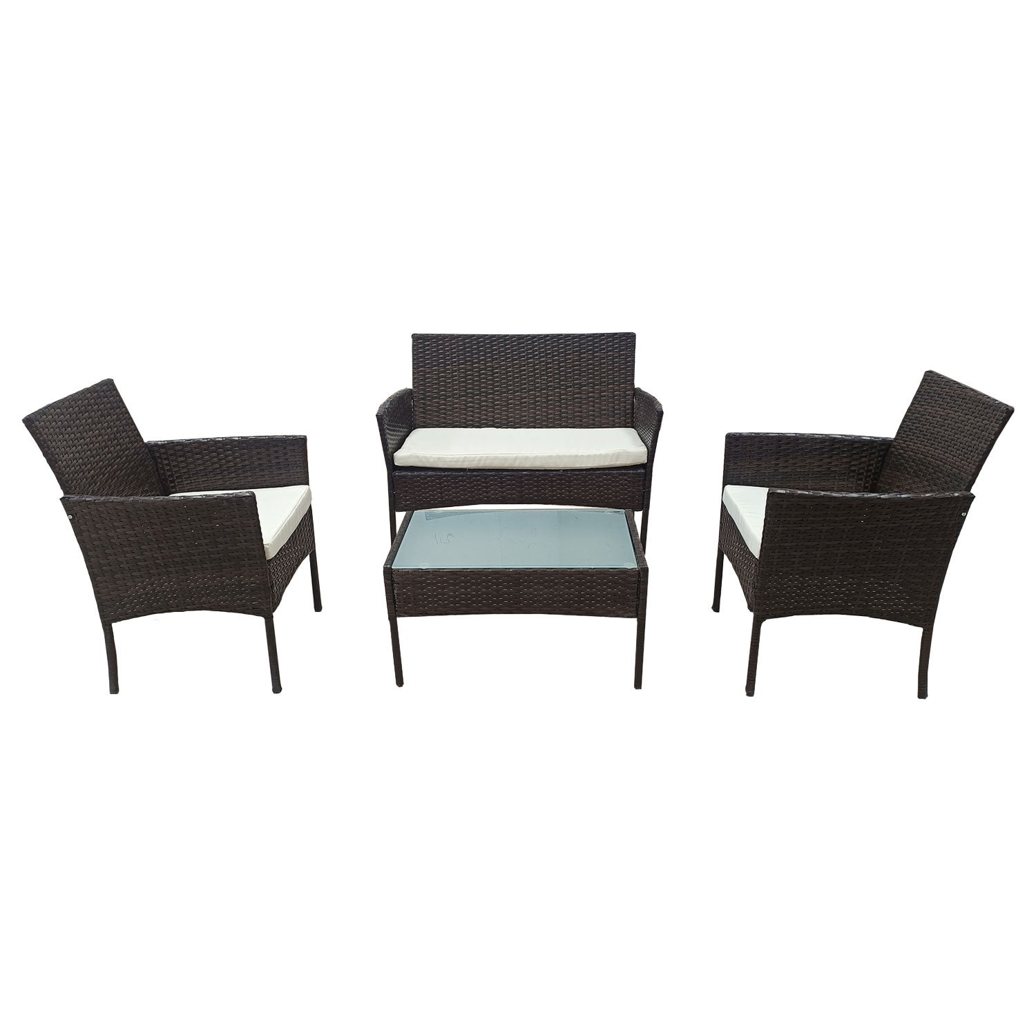 Salon de jardin CORFOU en résine tressée marron 4 places - coussins ...