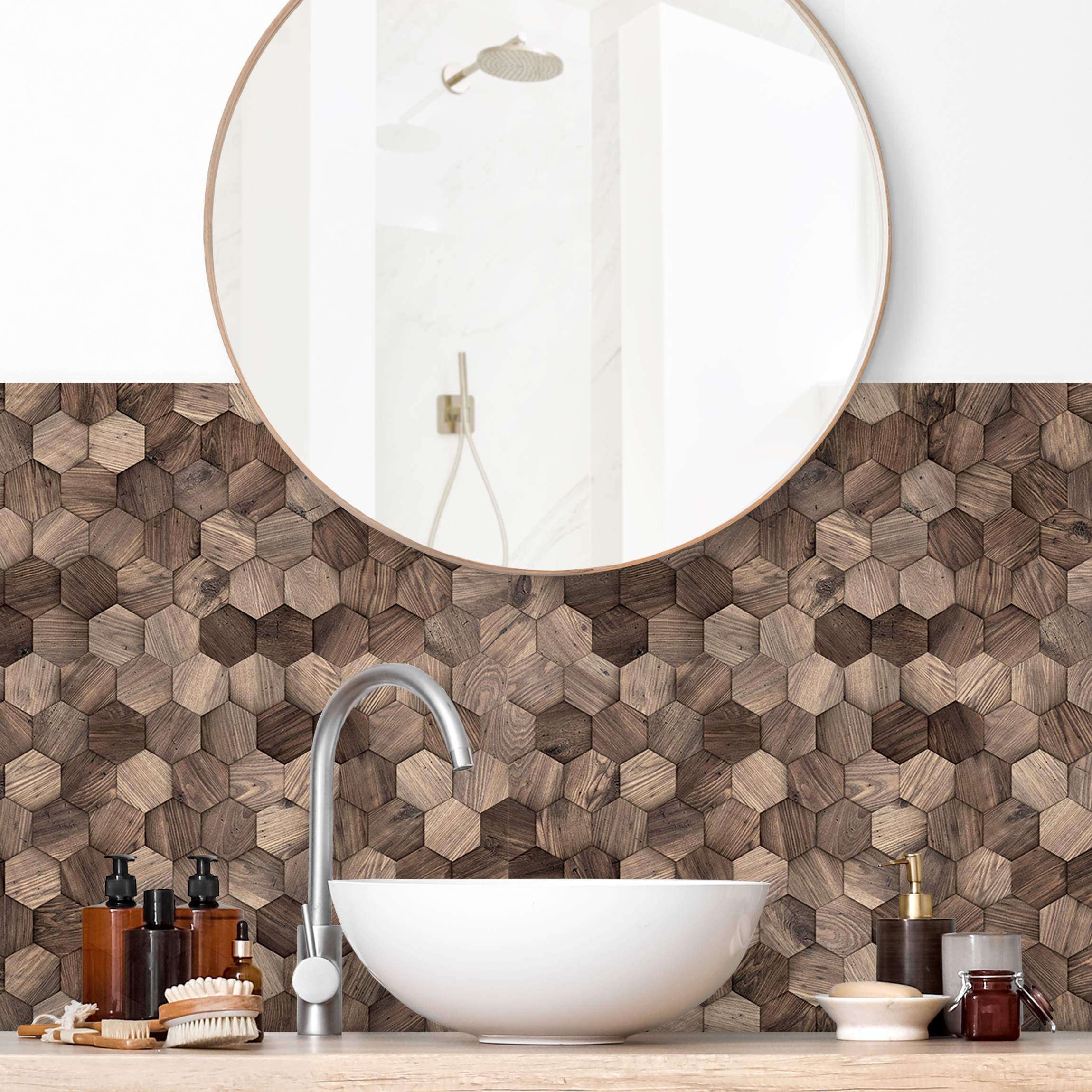 Panneau mural pour salle de bain - Motif hexagonal bois chêne 100 x 70 ...