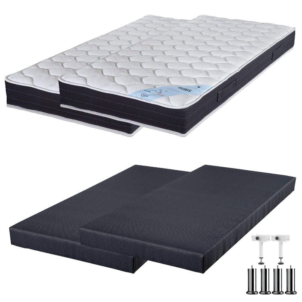 Matelas ressort + Sommier SR9 Deco 2x90x200 Rubis - H. 21 cm - Soutien ...