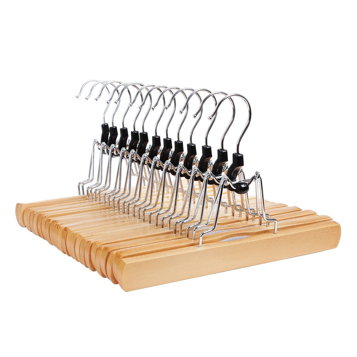 Pack de 12 perchas de madera natural para pantalones y faldas ...