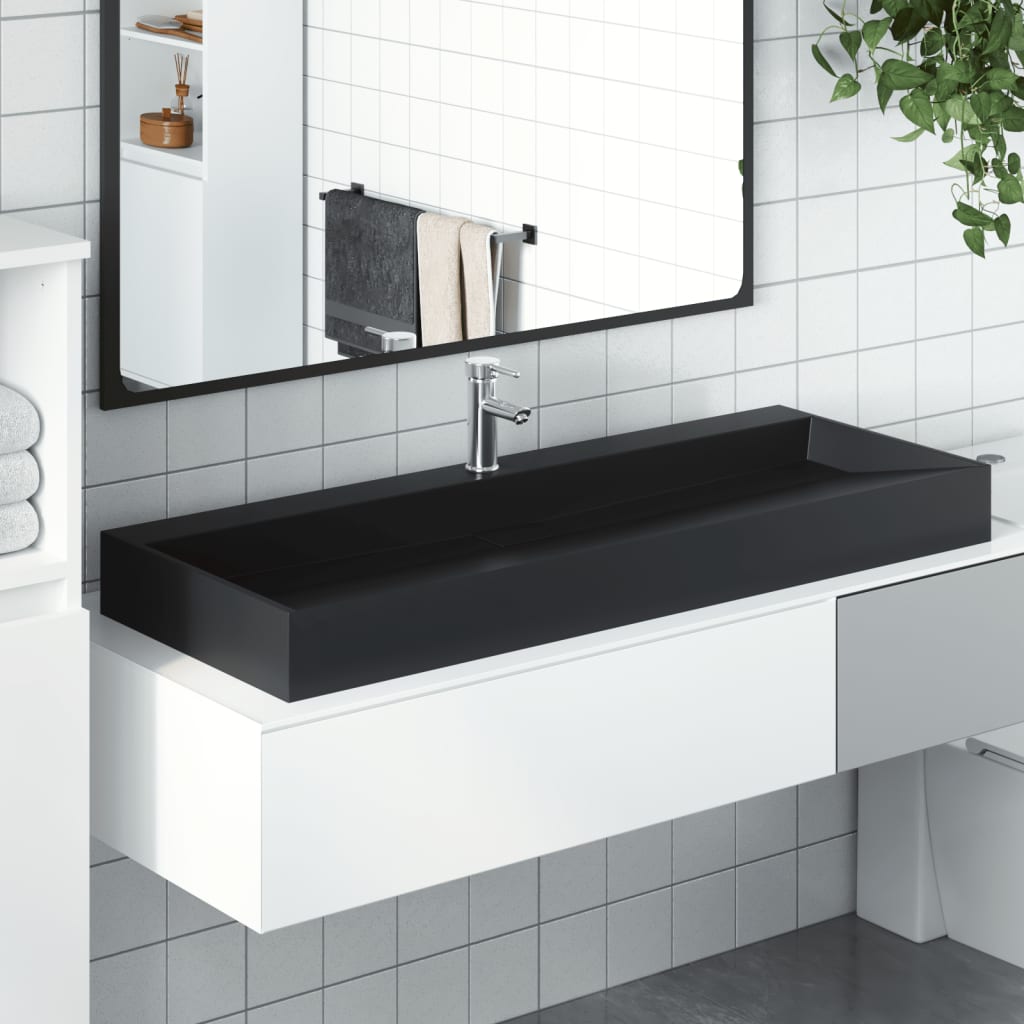 Lavandino da Bagno in Marmo Nero Opaco 120x46 cm per Installazione a ...