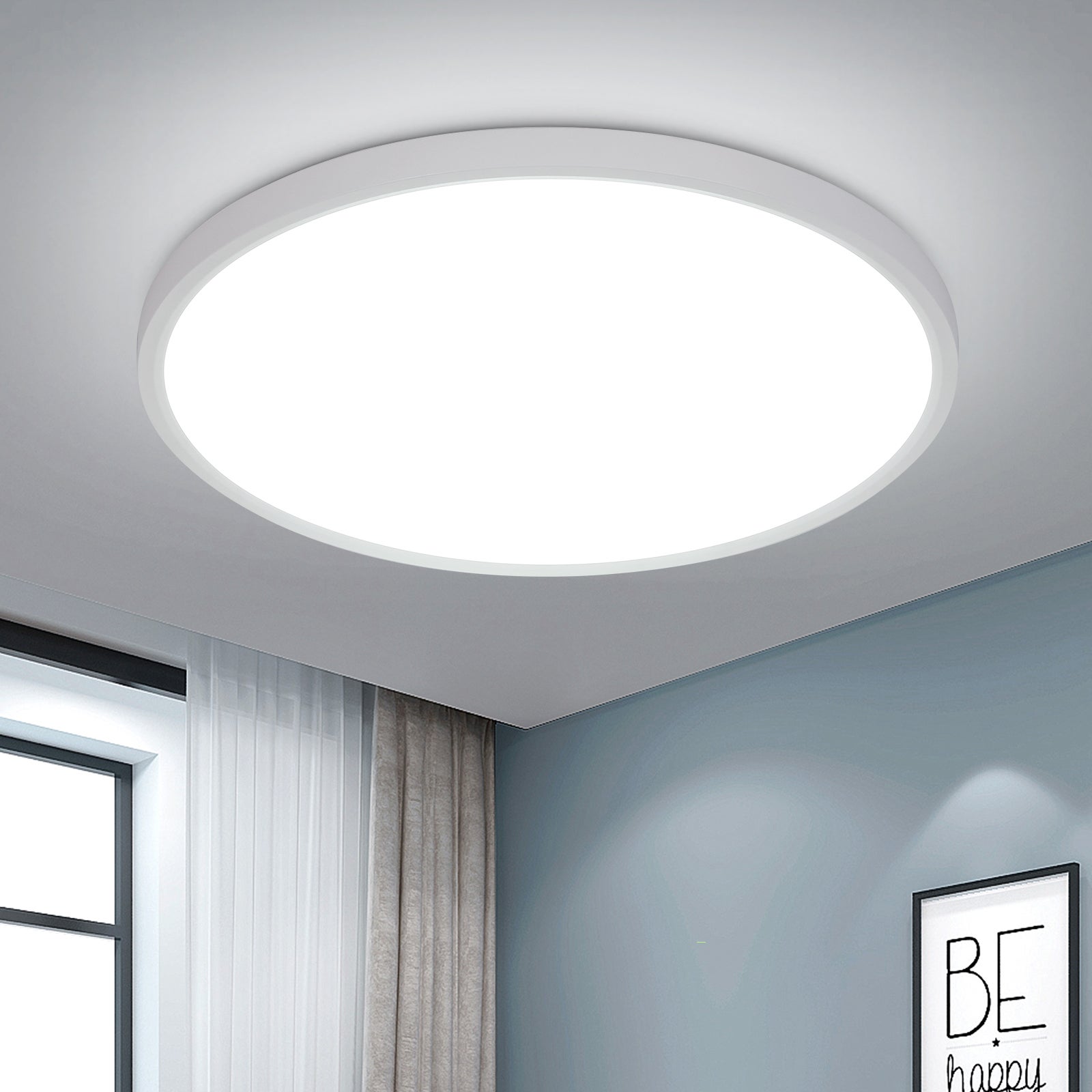 Plafonnier ultra-fin étanche Haobosic - Blanc - 49 x 49 x 2,5 cm - 42 W ...
