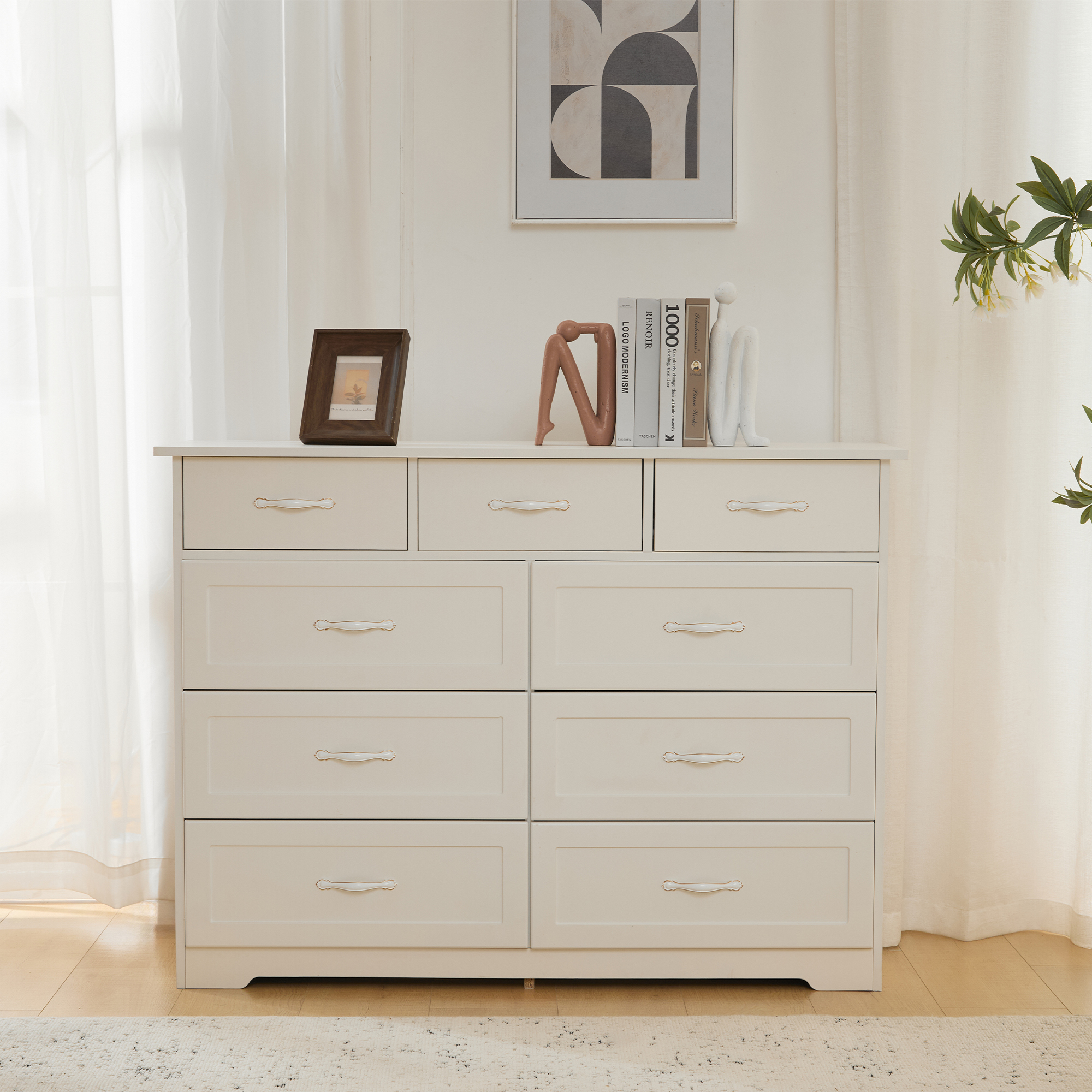 Commode avec 9 tiroirs - 110 x 40 x 72 - Motif ondulé peint - MDF ...