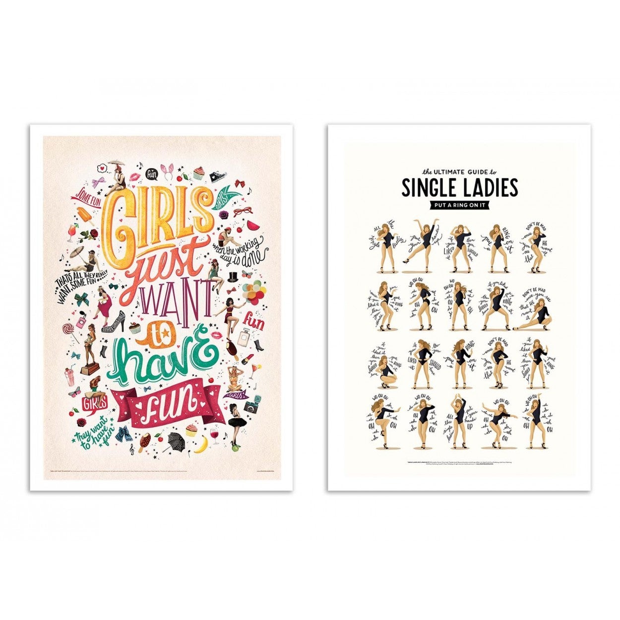 2 Art-Posters 30 x 40 cm - Single Ladies, Girls wanna have fun - Nour ...