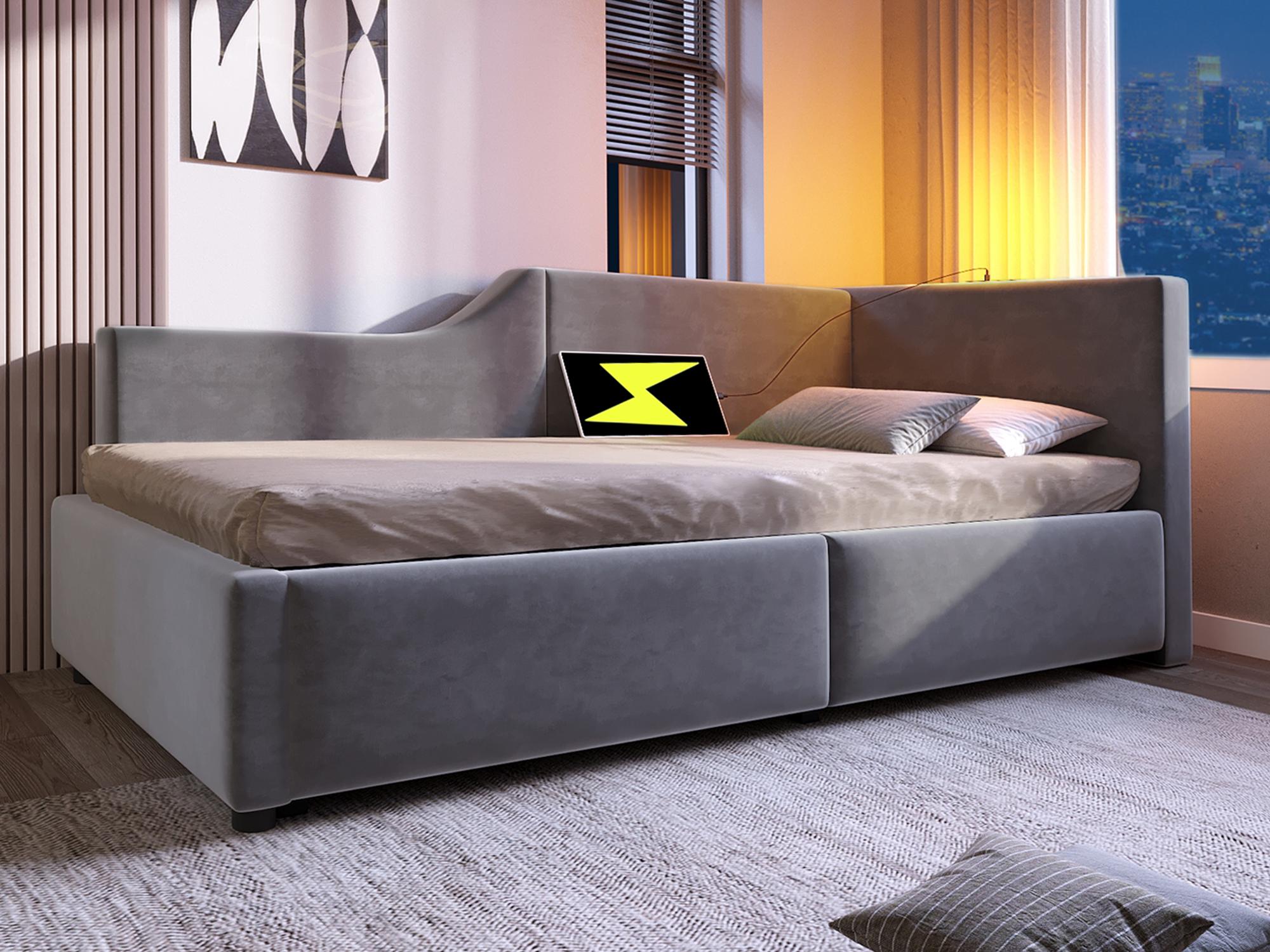 Lit coffre 90x200cm - Lit banquette en velours - avec liseuse et ports ...