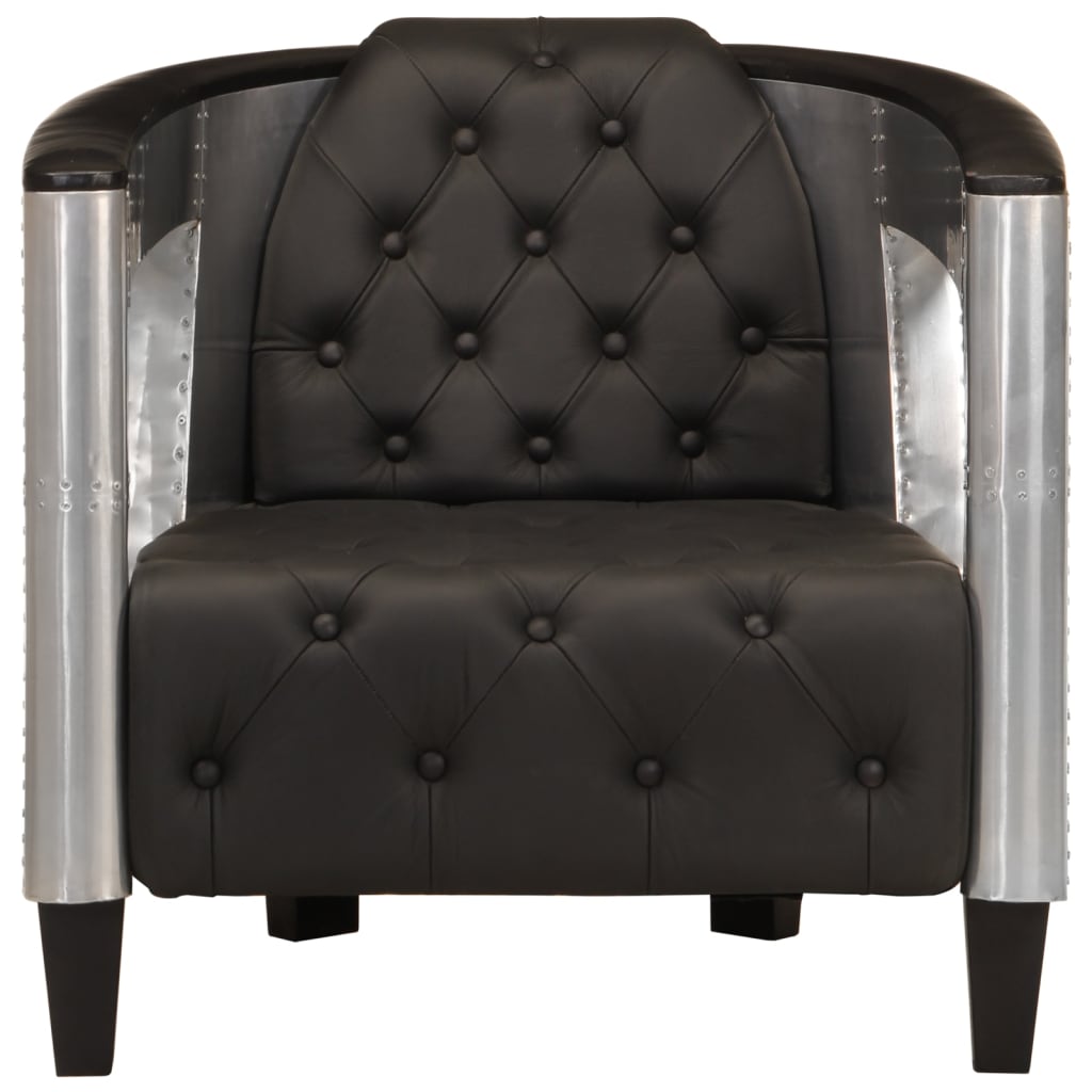 Sillón de aviador de cuero auténtico negro - COMFORTXL | Leroy Merlin