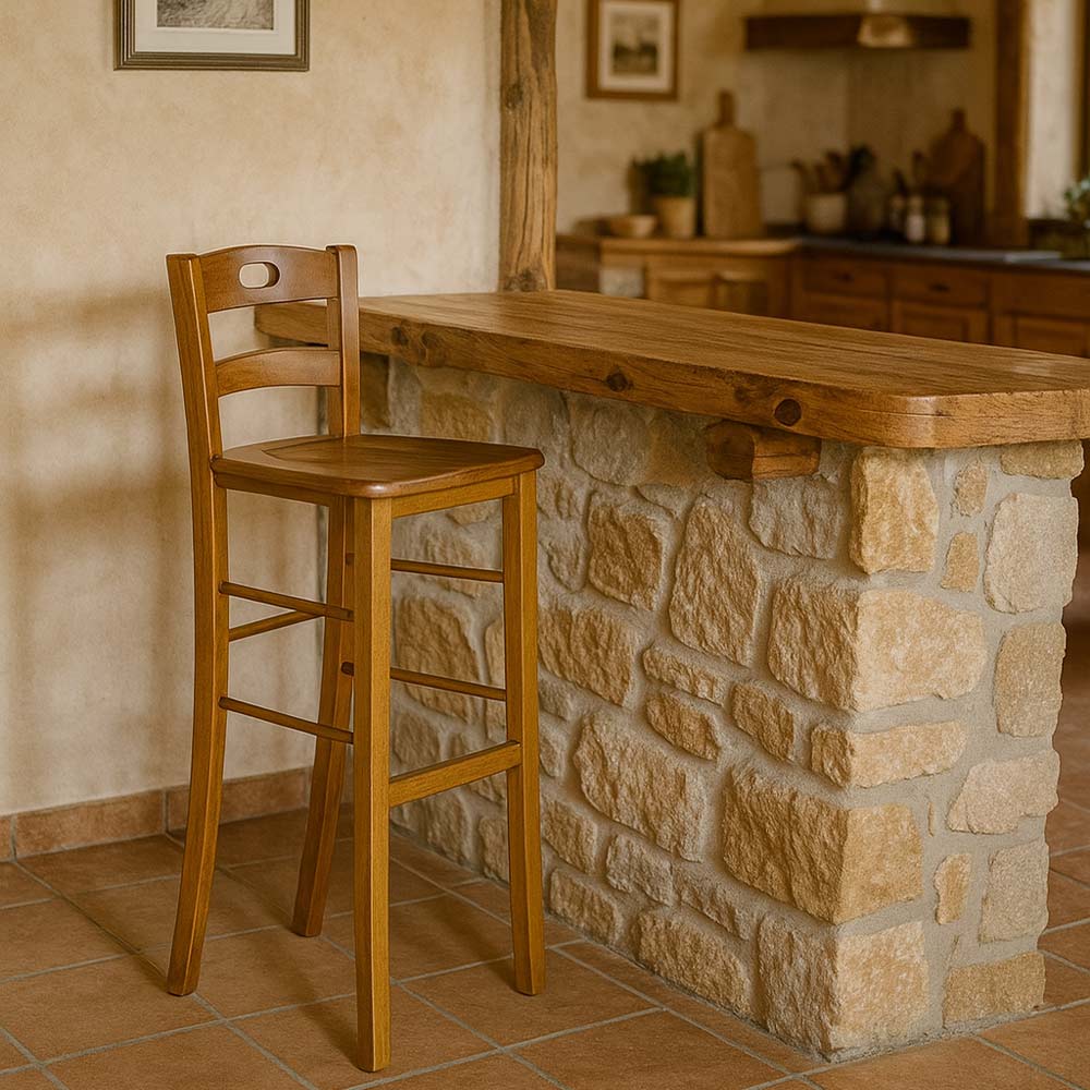 Taburete snack de 80 cm de altura en madera de nogal claro con mango y ...