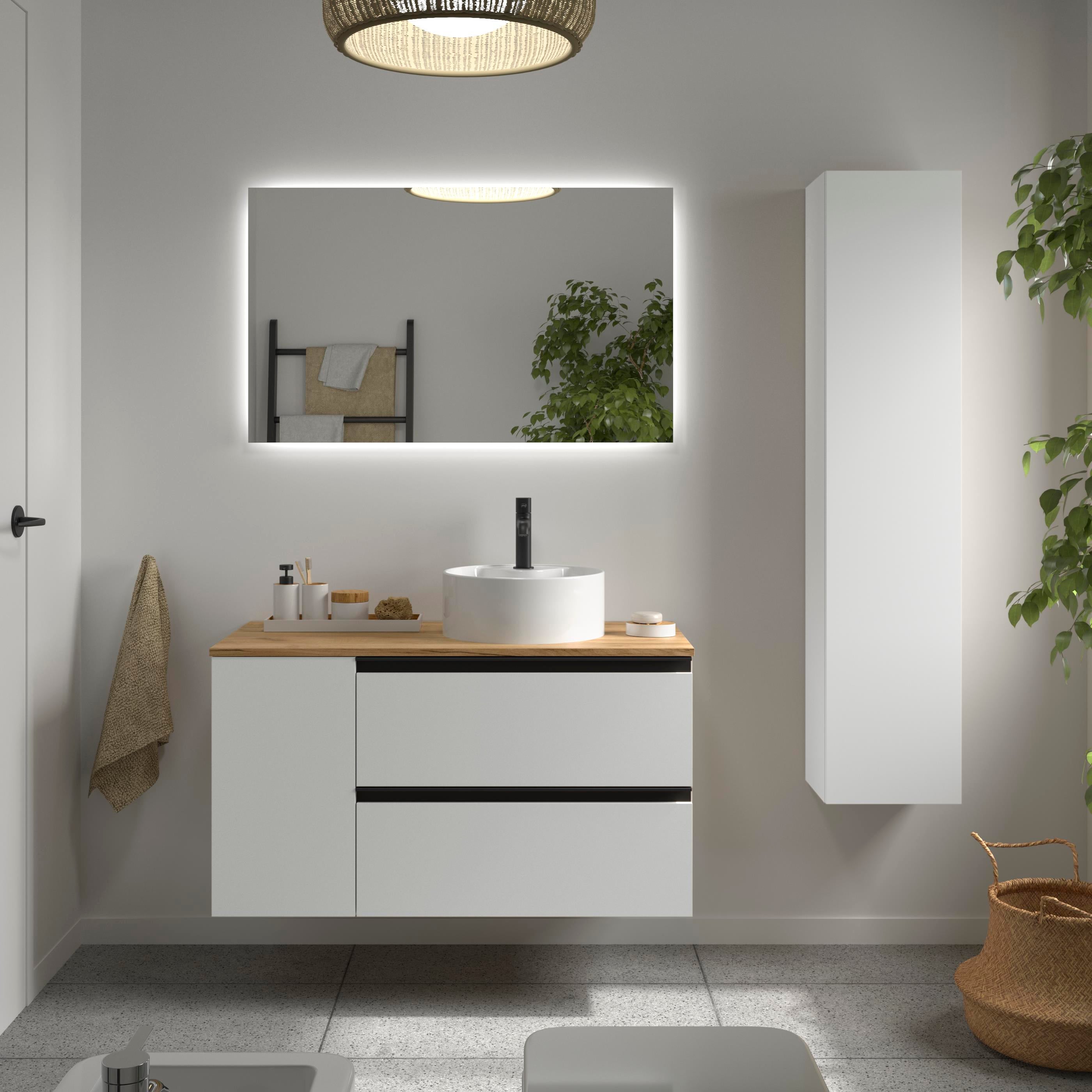 Meuble de salle de bain BEQUIA PLUS METAL 90cm Blanc mat | Vasque à ...