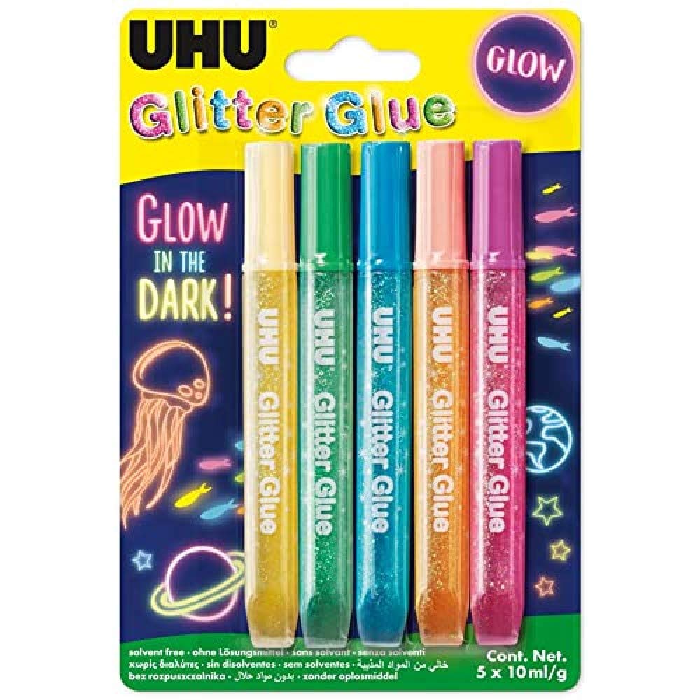 UHU Glitter Fluorescente Glue Glow In The Dark, Si Illumina Al Buio ...