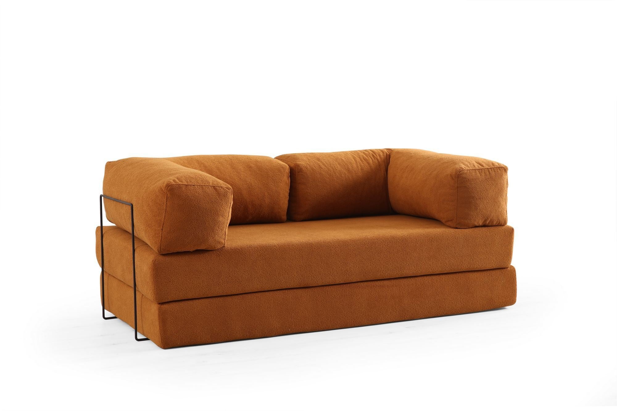 Canapé convertible 2 places polyvalent, orange, 200 x 100 x 80 cm | Structure tout en mousse ...