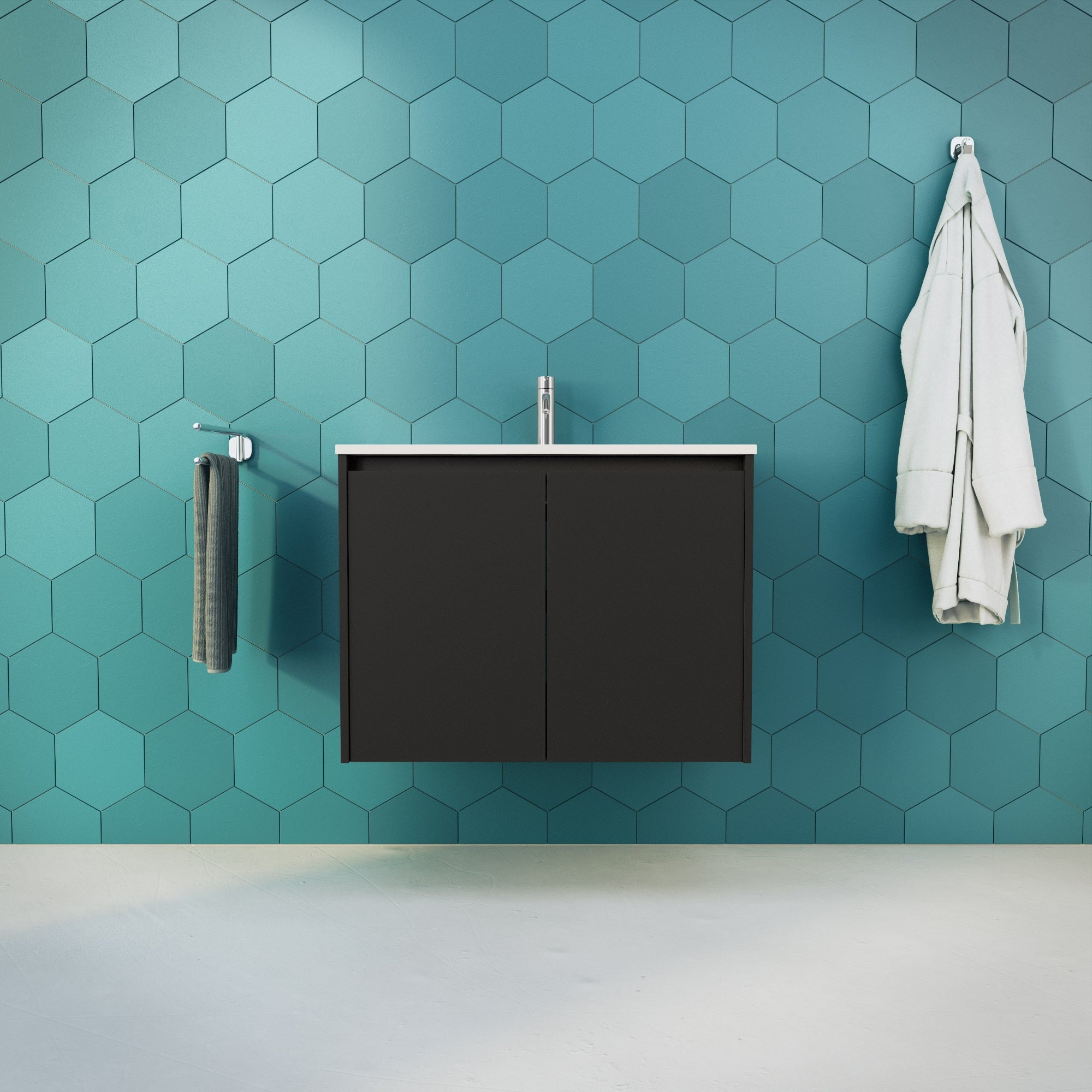 Inda - Meuble de salle de bain L.80 avec vasque noir brillant/mat 2 ...