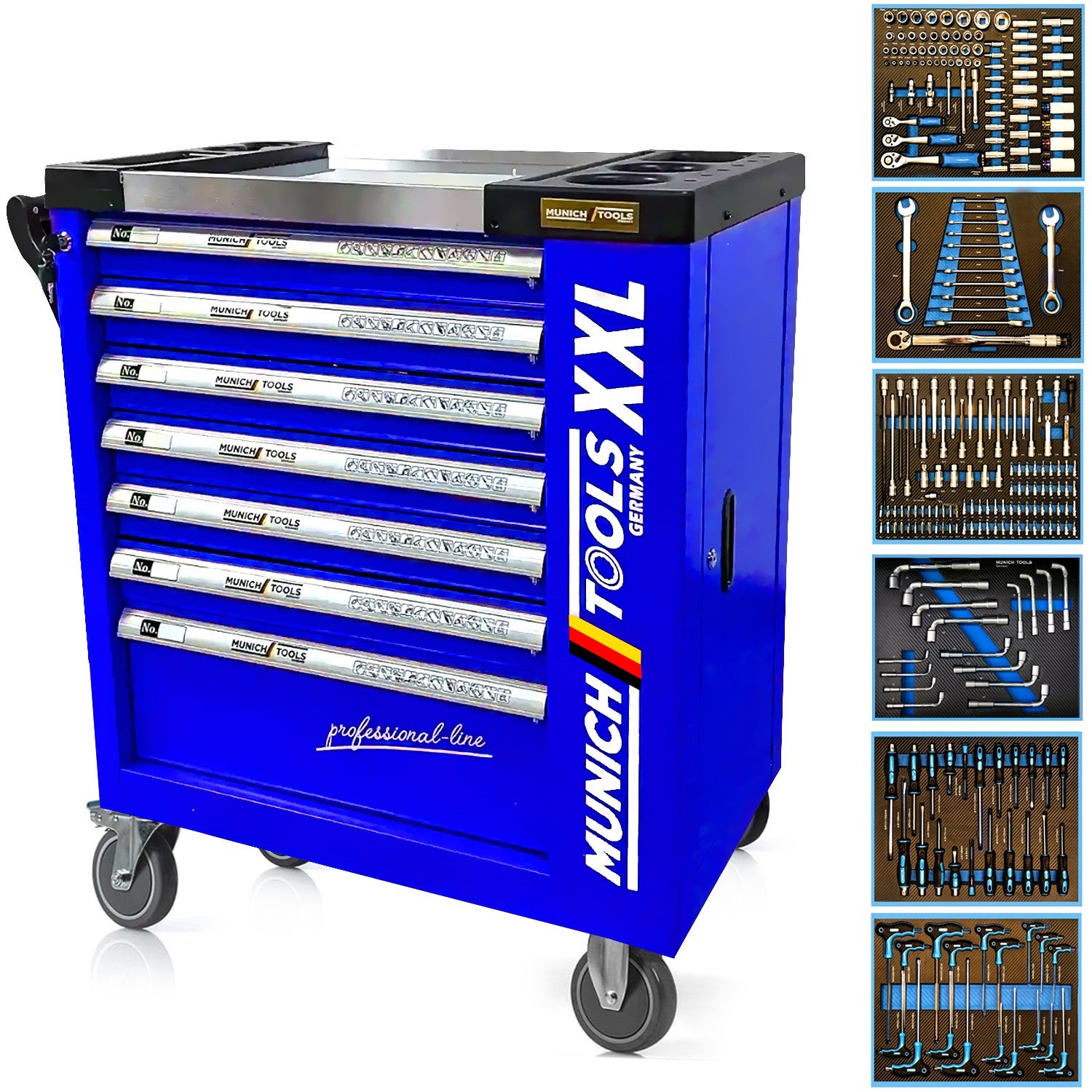 Servante d'Atelier MUNICH TOOLS XXL Cabinet 7/6 Bleu, sur 4 roulettes 7 ...