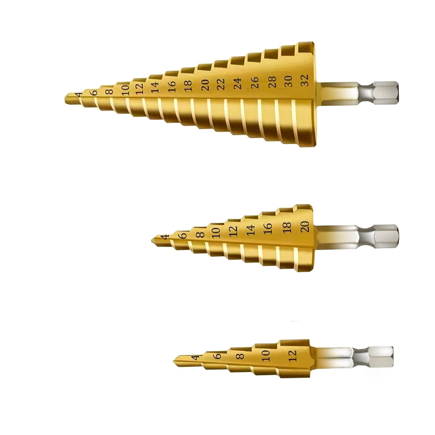 Broca escalonada de 3 piezas, broca triangular de titanio, 4-12/20/32 ...