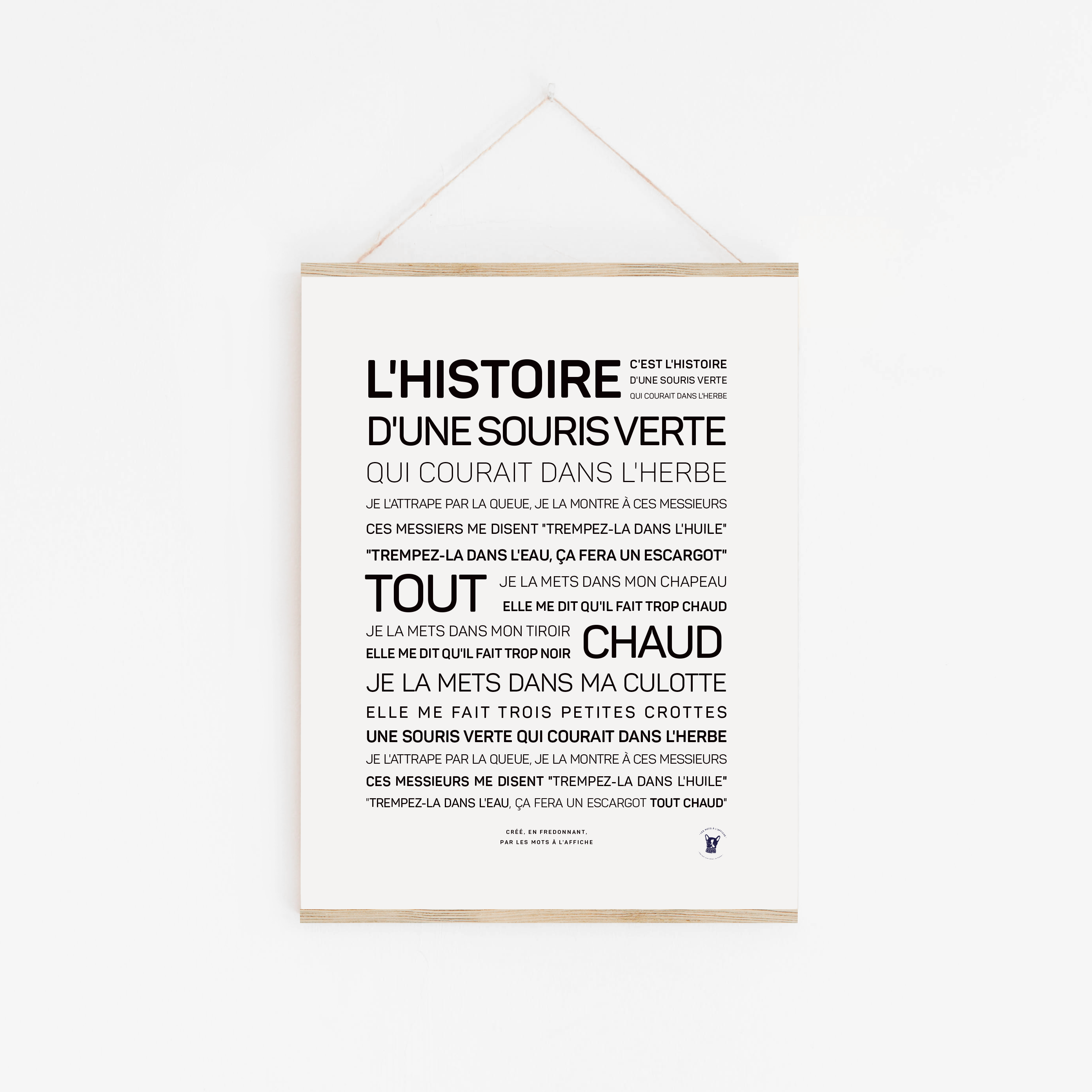 Affiche imprimée A5 "Une souris verte" (Poster) avec support en bois ...