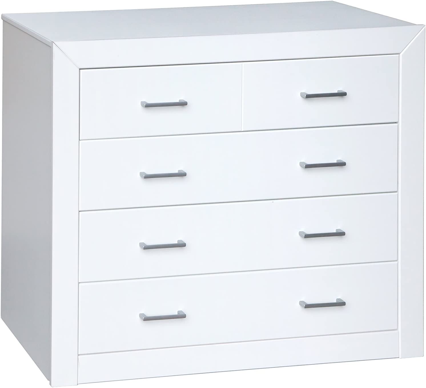 Commode 4 tiroirs , pin massif et MDF , couleur blanc mat , mesure ...