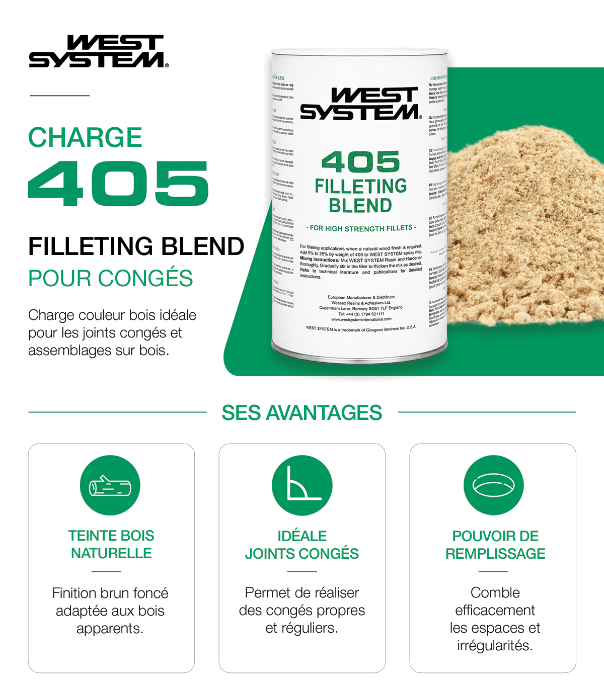 Charge 405 époxy fibre de cellulose WEST SYSTEM pour joints congés et ...