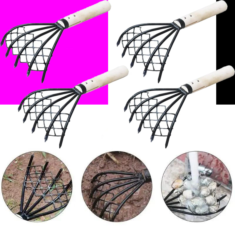 Lot de 4 râteaux à palourdes avec filet, accessoires de plage, petits ...