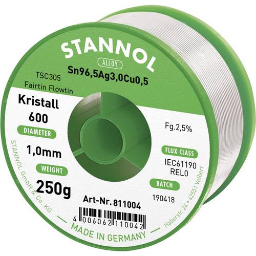 Stannol Kristall 600 Fairtin Étain à souder sans plomb sans plomb Sn96 ...