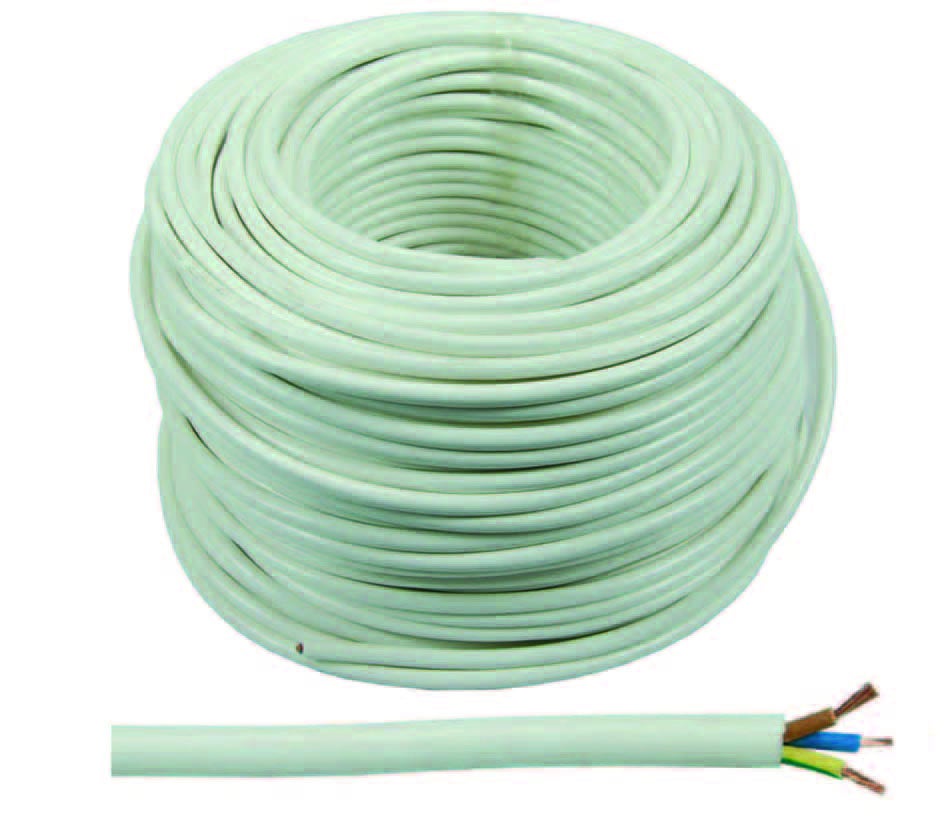 CÂBLE ÉLECTRIQUE TRIPOLAIRE H05VV-F CUIVRE/PVC BLANC N°XMMQ 3X1,0 CF=MT ...
