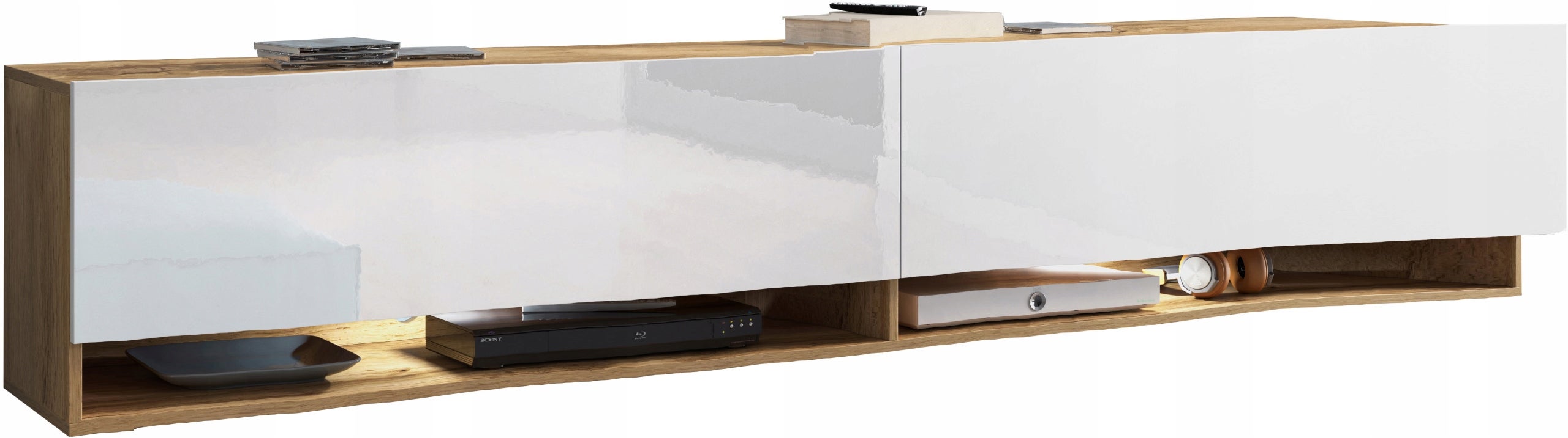 Meuble TV Lowboard A180 Chêne Wotan/Blanc brillant, Nombre de portes ...