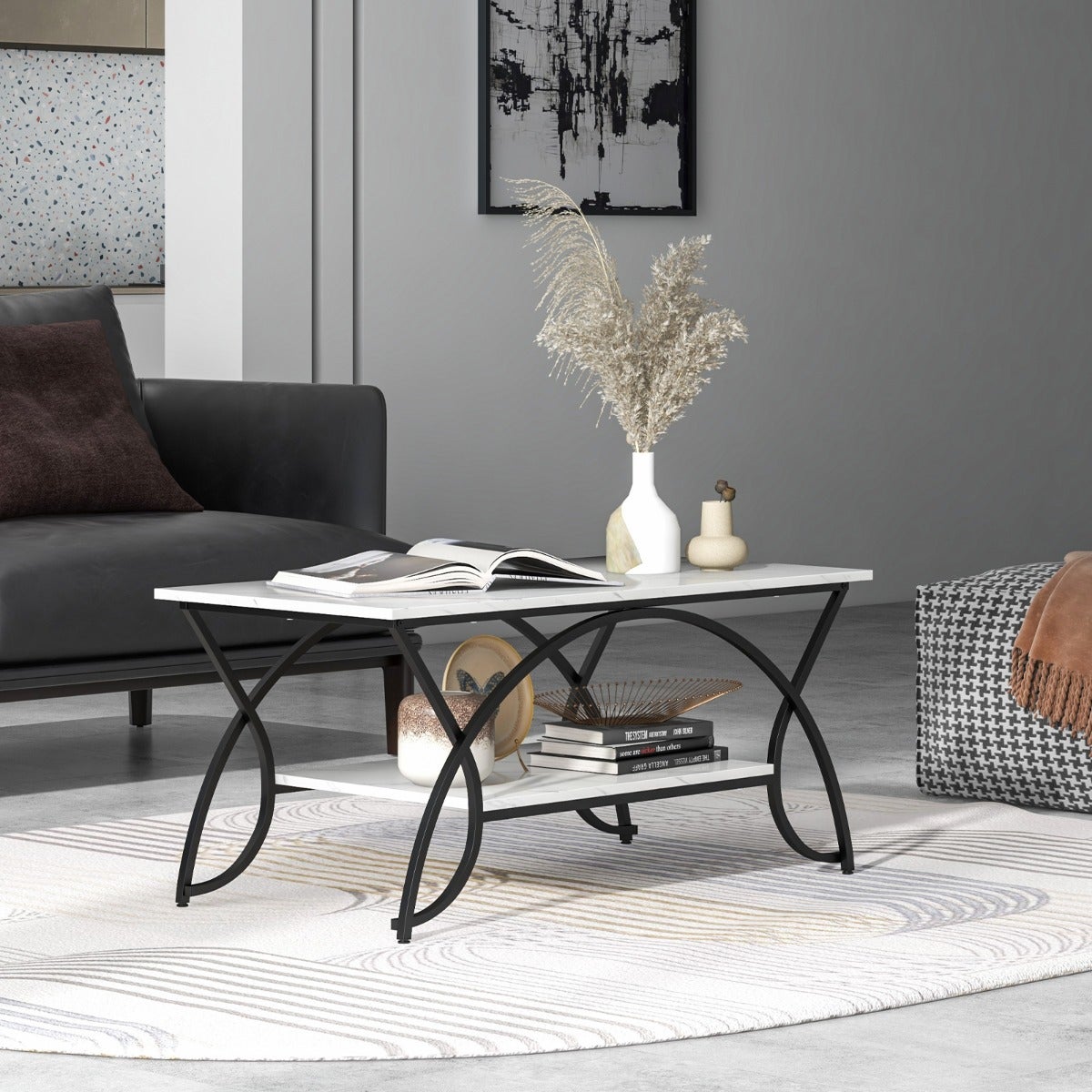 Table Basse Moderne Table d'Appoint Rectangulaire à 2 Niveaux avec ...