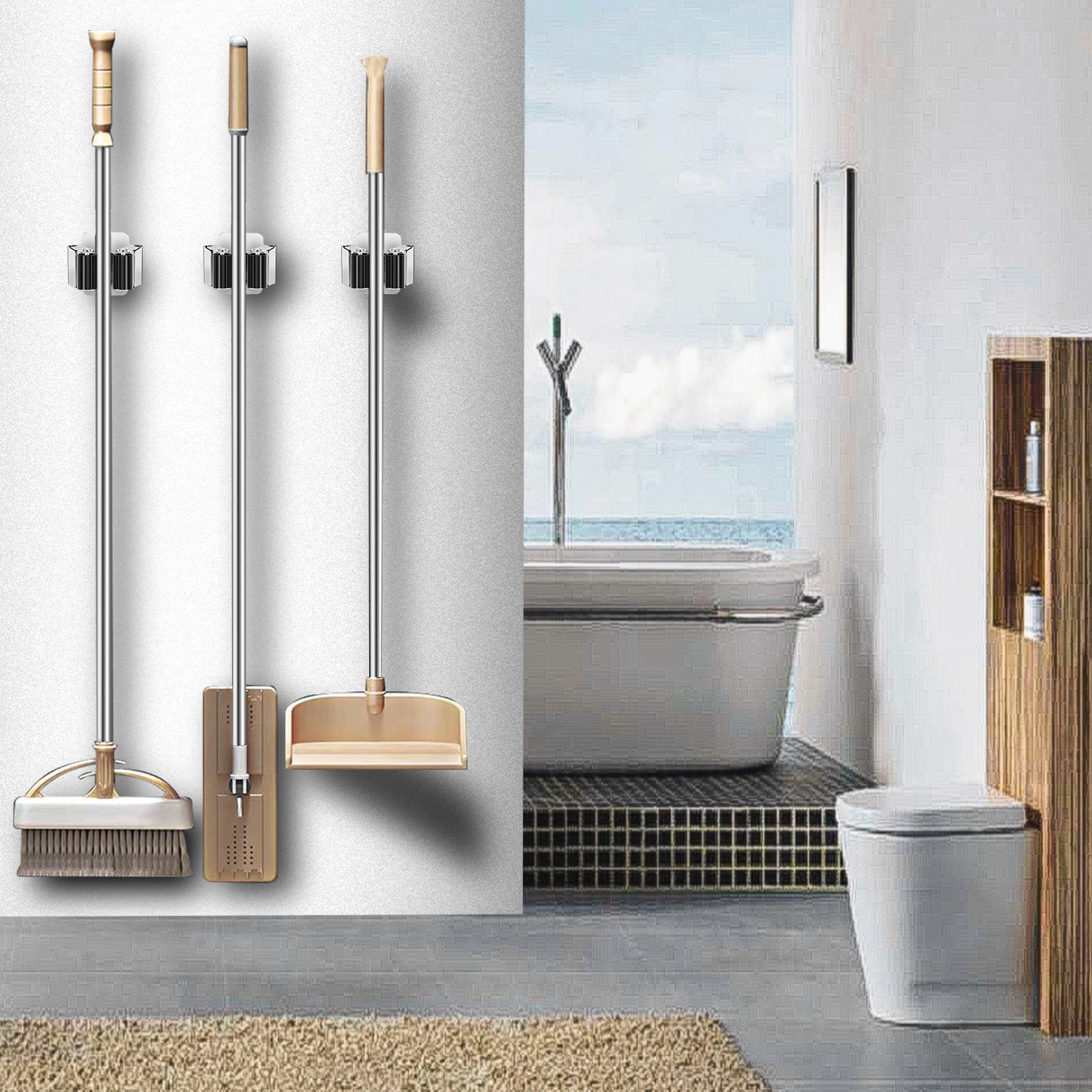 AULEDIO Escobero de pared para 4 escobas, escurridor de acero ...