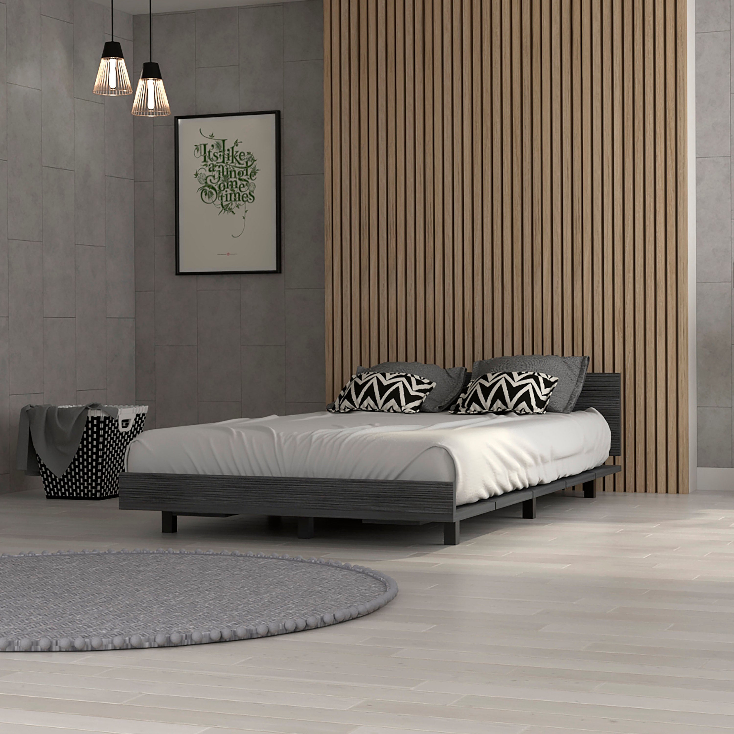 Base Cama Sencilla Kaia con marco Roble gris | Leroy Merlin