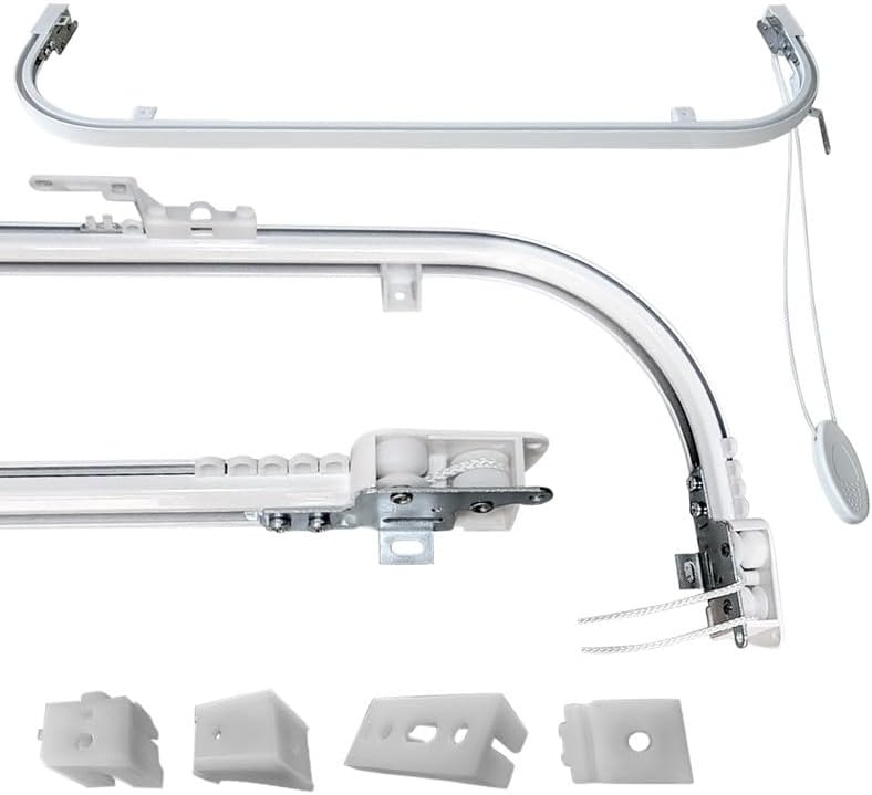 Rail de rideau mural en aluminium blanc, courbes saillantes de 22 cm ...