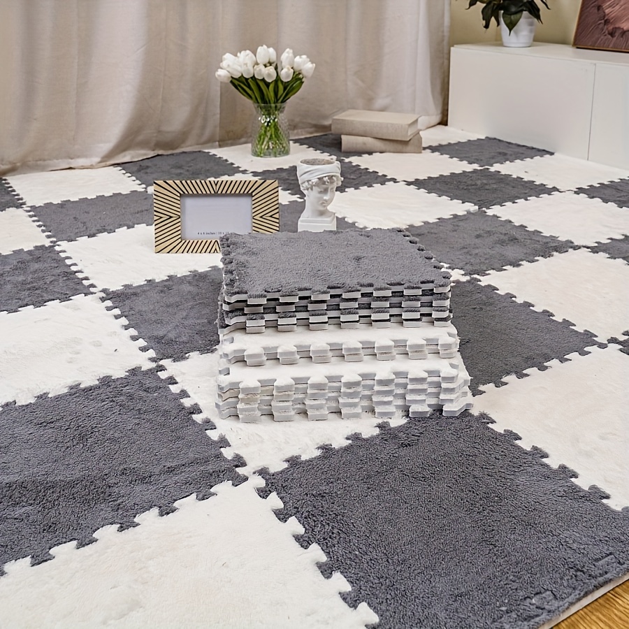 Tapis en mousse souple à poils longs, 12 pièces, tapis de protection ...