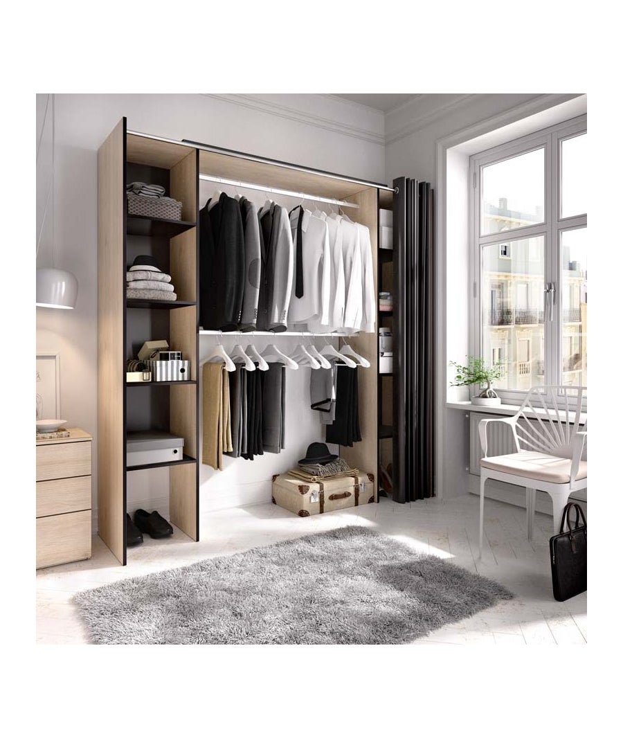 DRESSING AVEC RIDEAUX BASTET - Graphite / Naturel | Leroy Merlin