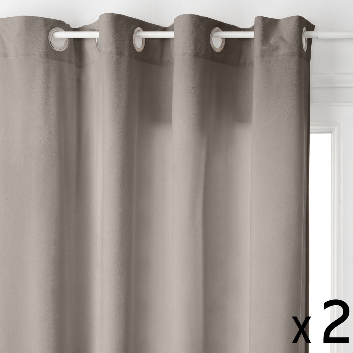 Lot de 2 Rideaux à œillets 140 x 260 cm Lilou Taupe | Leroy Merlin