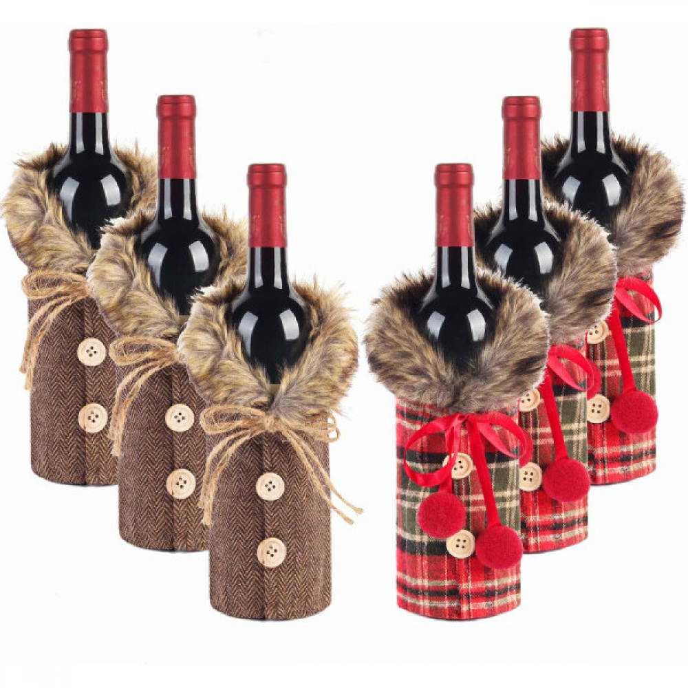 Lot de 6 housses de bouteille de vin en lin à carreaux pour pull de ...