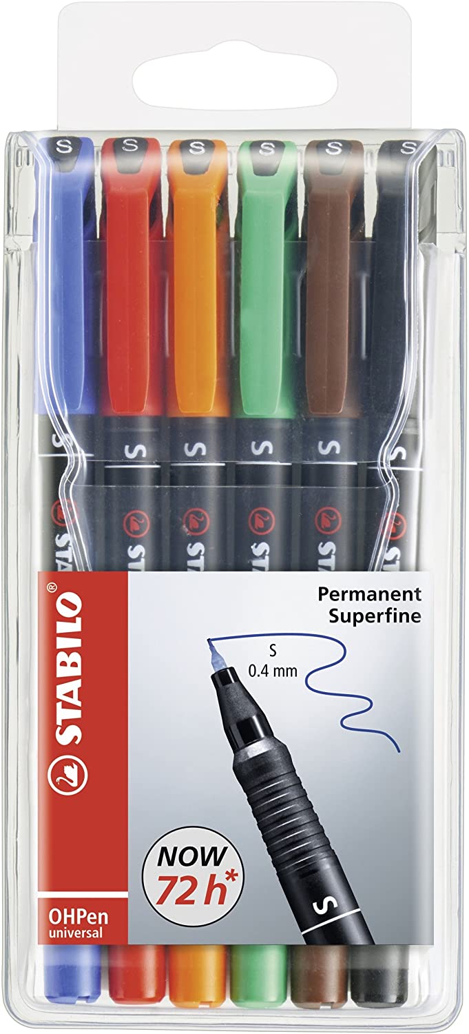 Stabilo OHPen Pack de 6 Marqueurs Permanents - Pointe Superfine - Trait ...