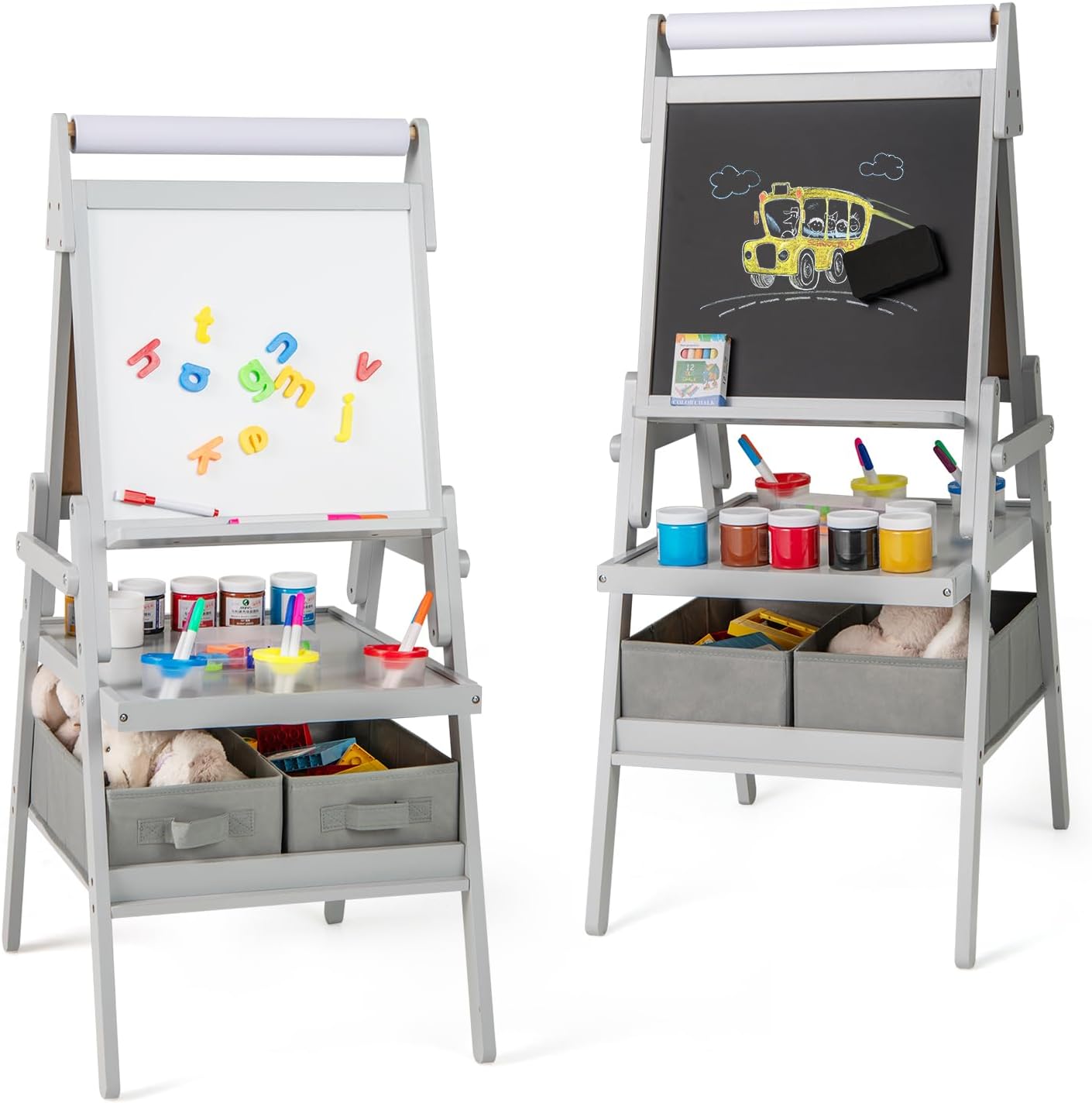 Tableau Enfant Double Face 3 en 1, Chevalet Enfant avec Tableau Blanc ...