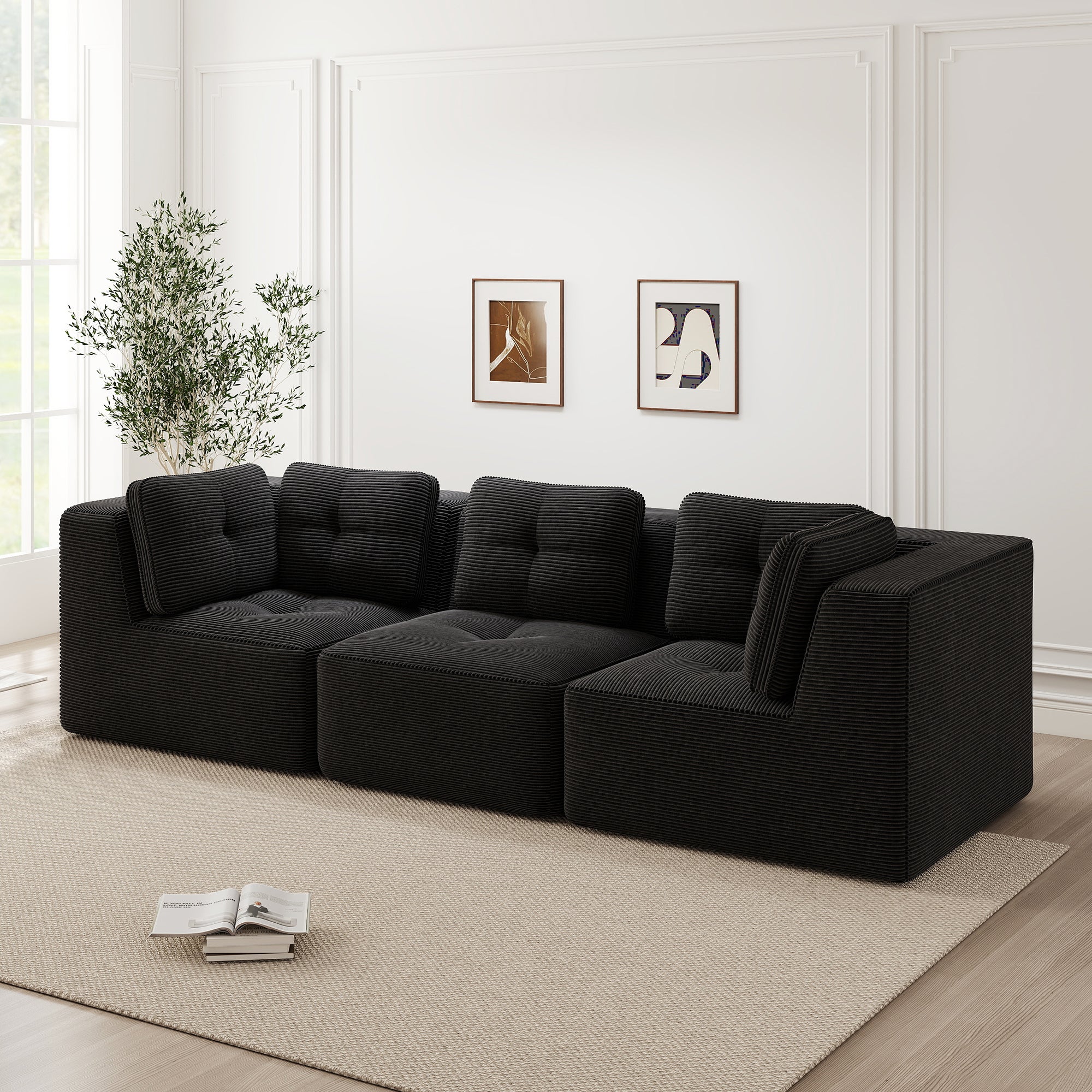 Sofá modular de tela de pana, color negro (297x104x69cm) | Leroy Merlin