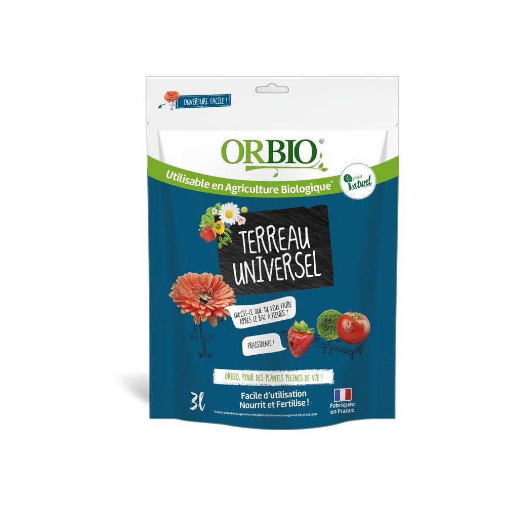Terreau universel ORBIO 3 L pack bleu zip refermable | Leroy Merlin