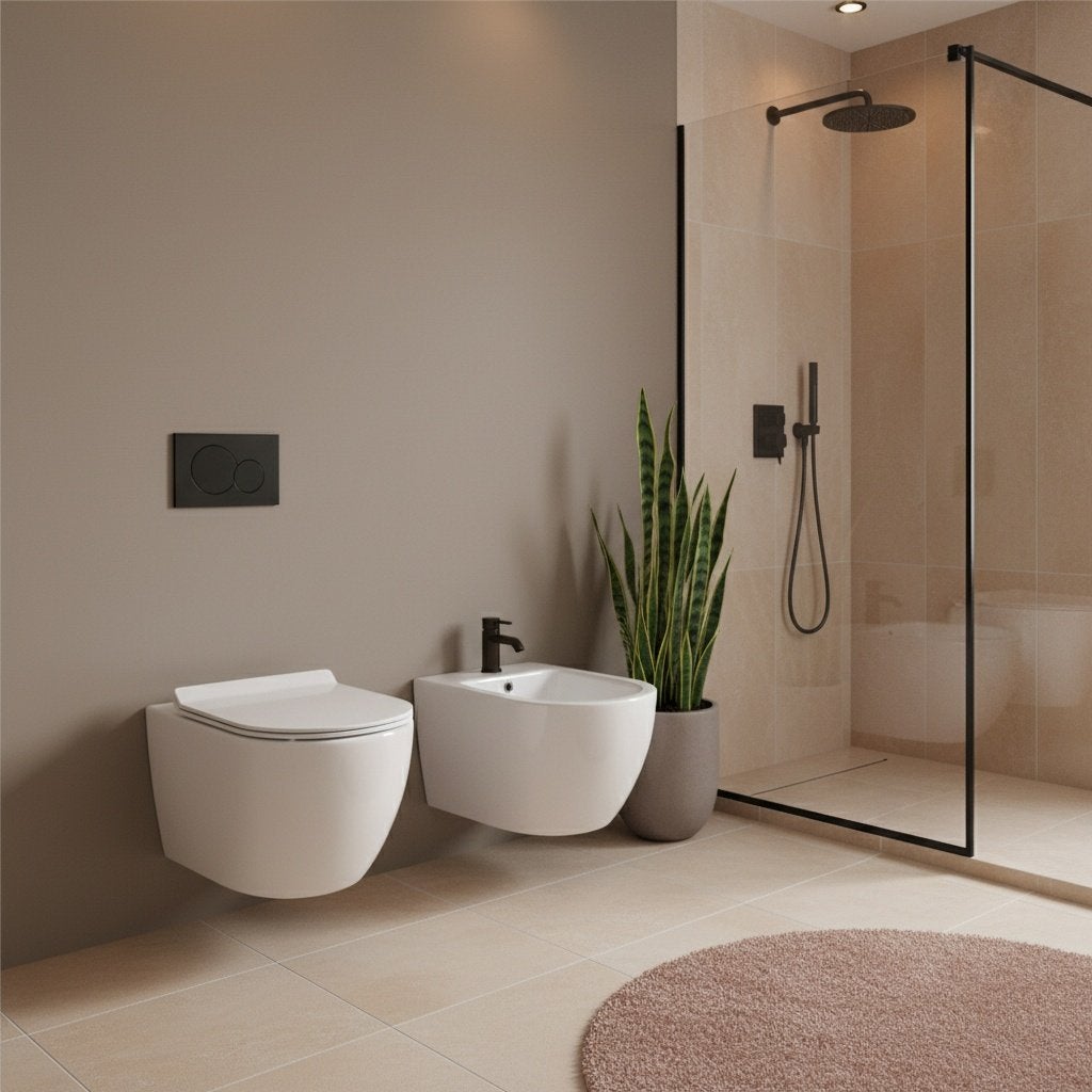 Paire de Sanitaires Suspendus Bent Rim – Cuvette + Bidet Rimless Blanc ...