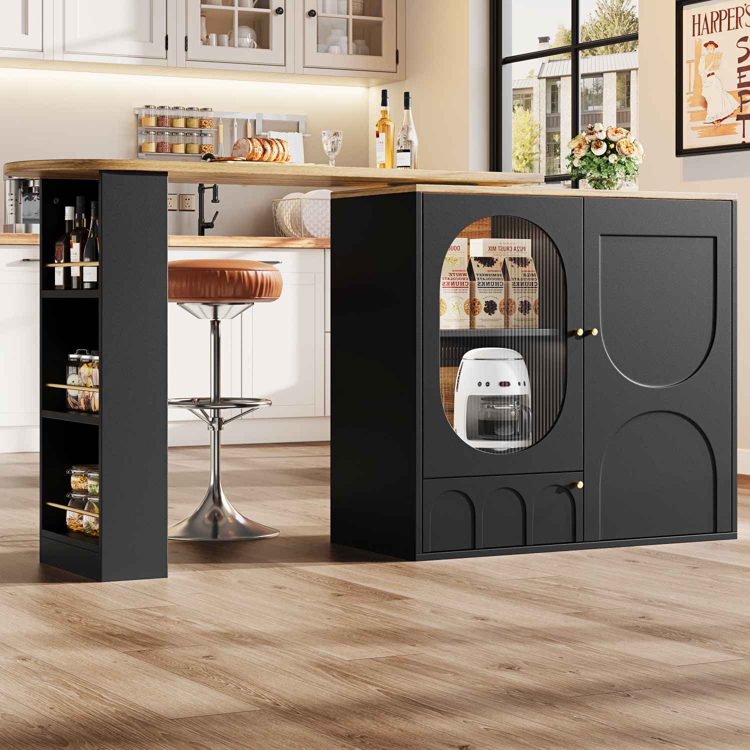 Table de Bar Pivotante à 360°, Îlot de Cuisine avec Rangement, 3 Portes ...