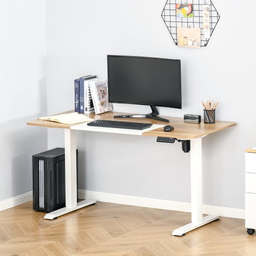 Bureau avec moteur, réglable en hauteur, blanc et bois, 140x70x116 cm ...