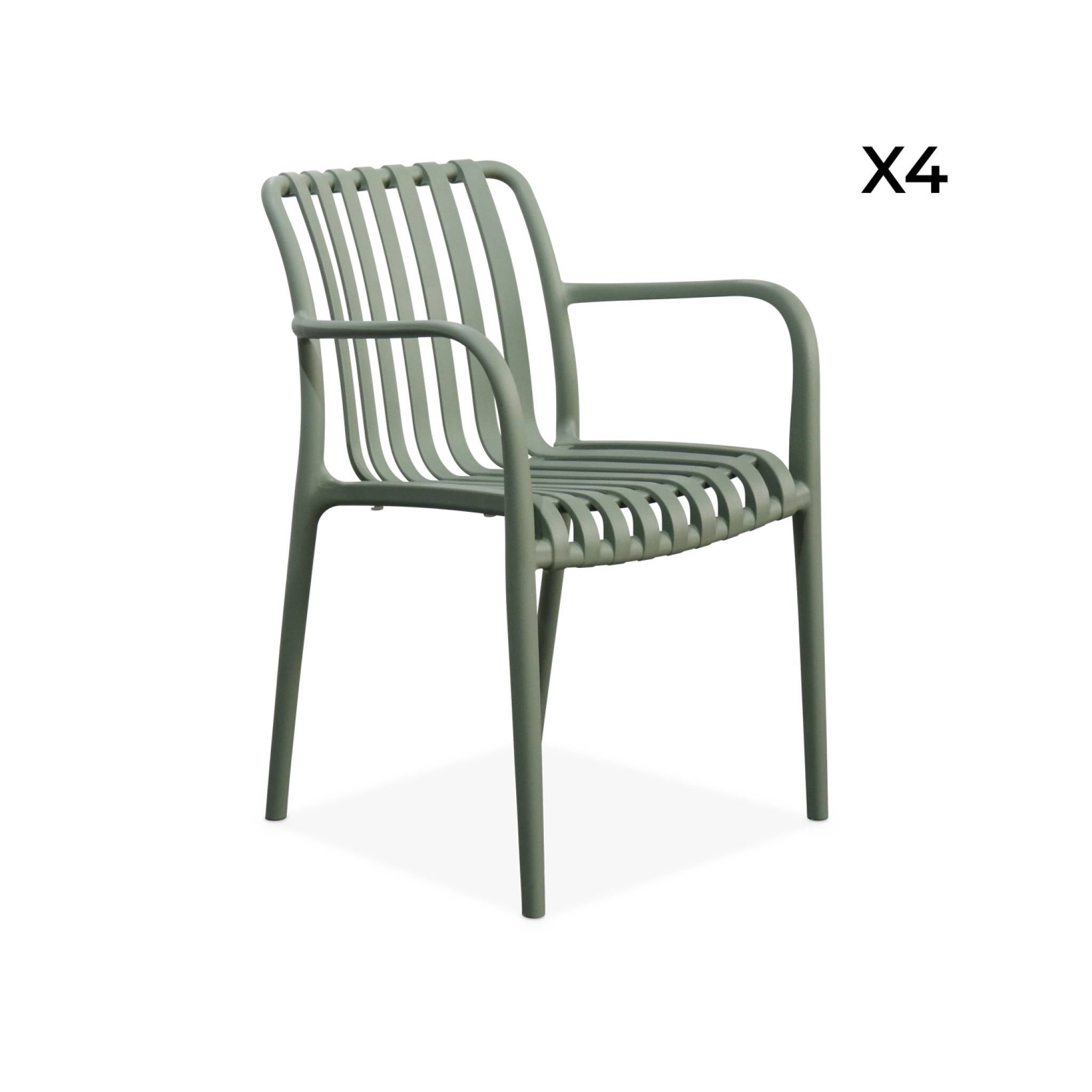 Lot de 4 fauteuils de jardin en plastique vert de gris. empilables ...