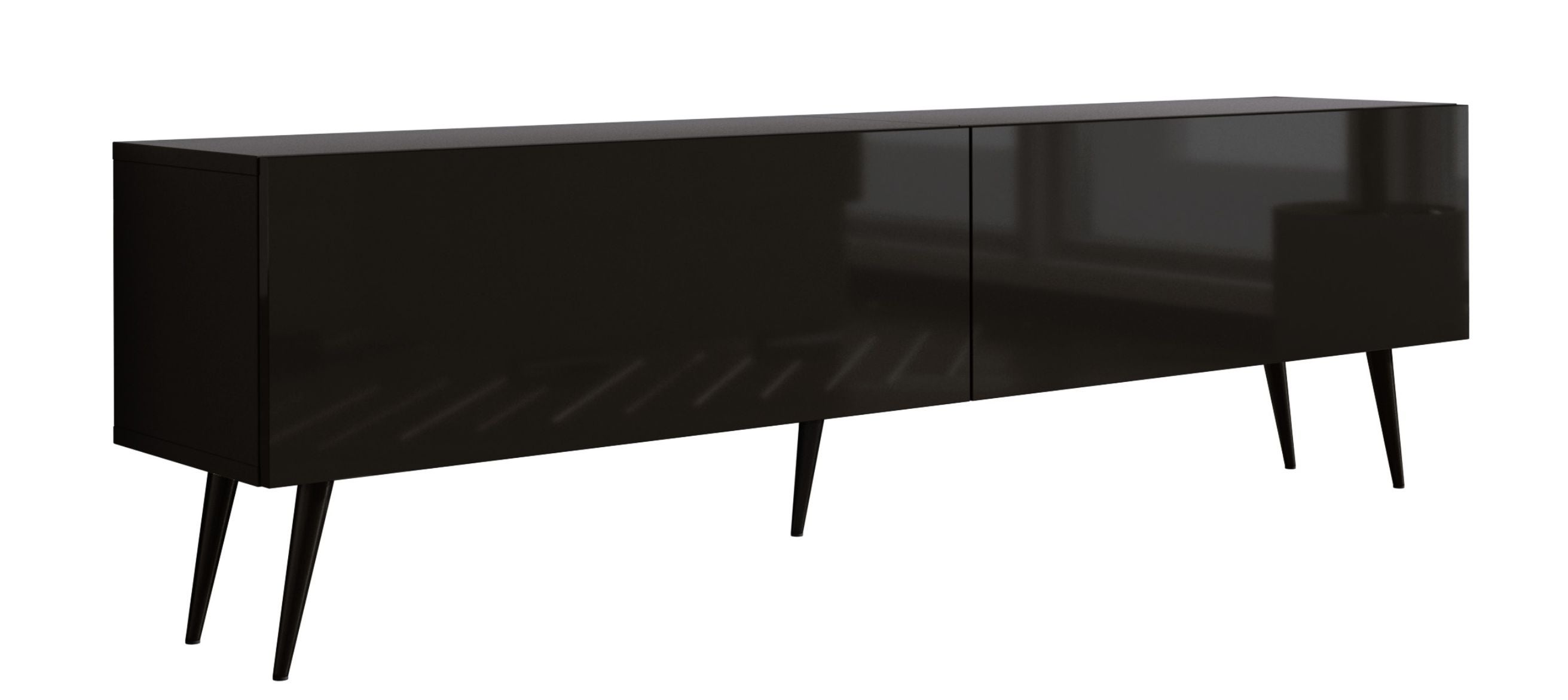 Mueble TV : Negro Mate / Negro Brillante, patas negras, 170 x 52 x 32 ...
