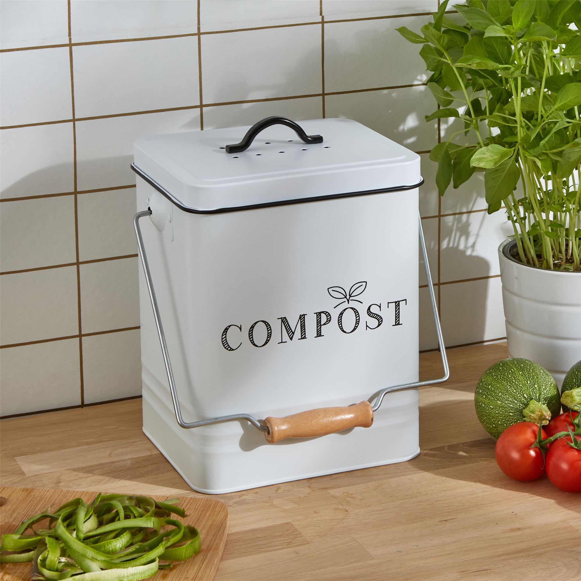 Accessoire cuisine COMPOST POUBELLE DE CUISINE 5L Petit blanc en métal ...