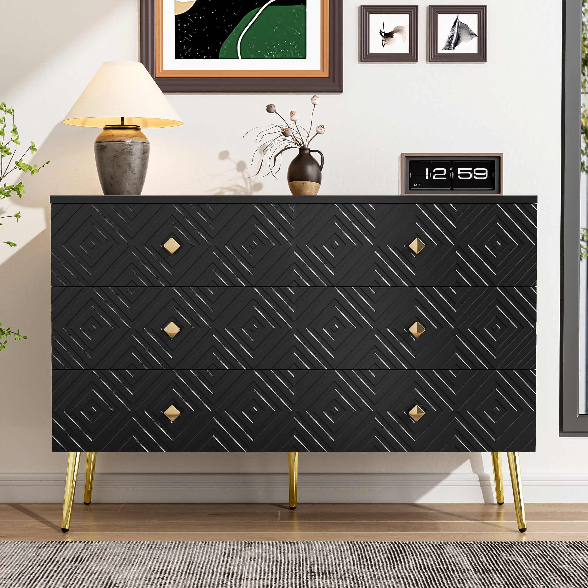 Buffet moderno 120x40x80 cm - con 6 cajones - aglomerado - negro ...