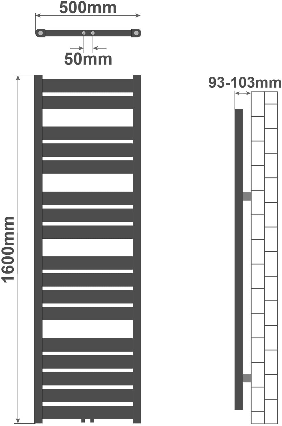 Termoarredo baño a pared 160 x 50 cm antracita 01_0000035 | Leroy Merlin