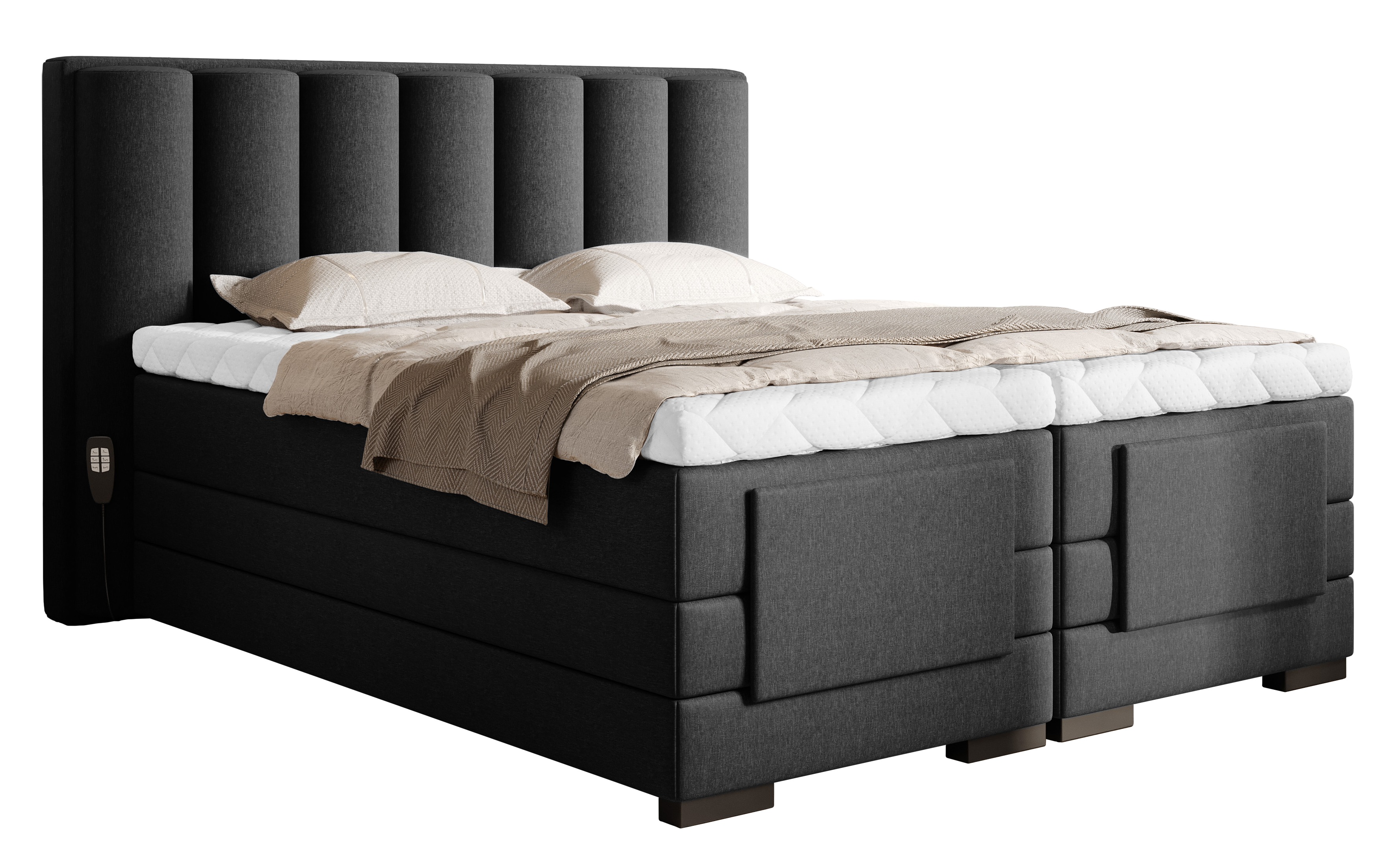 Lit boxspring électrique velours noir avec matelas et surmatelas Arkos ...