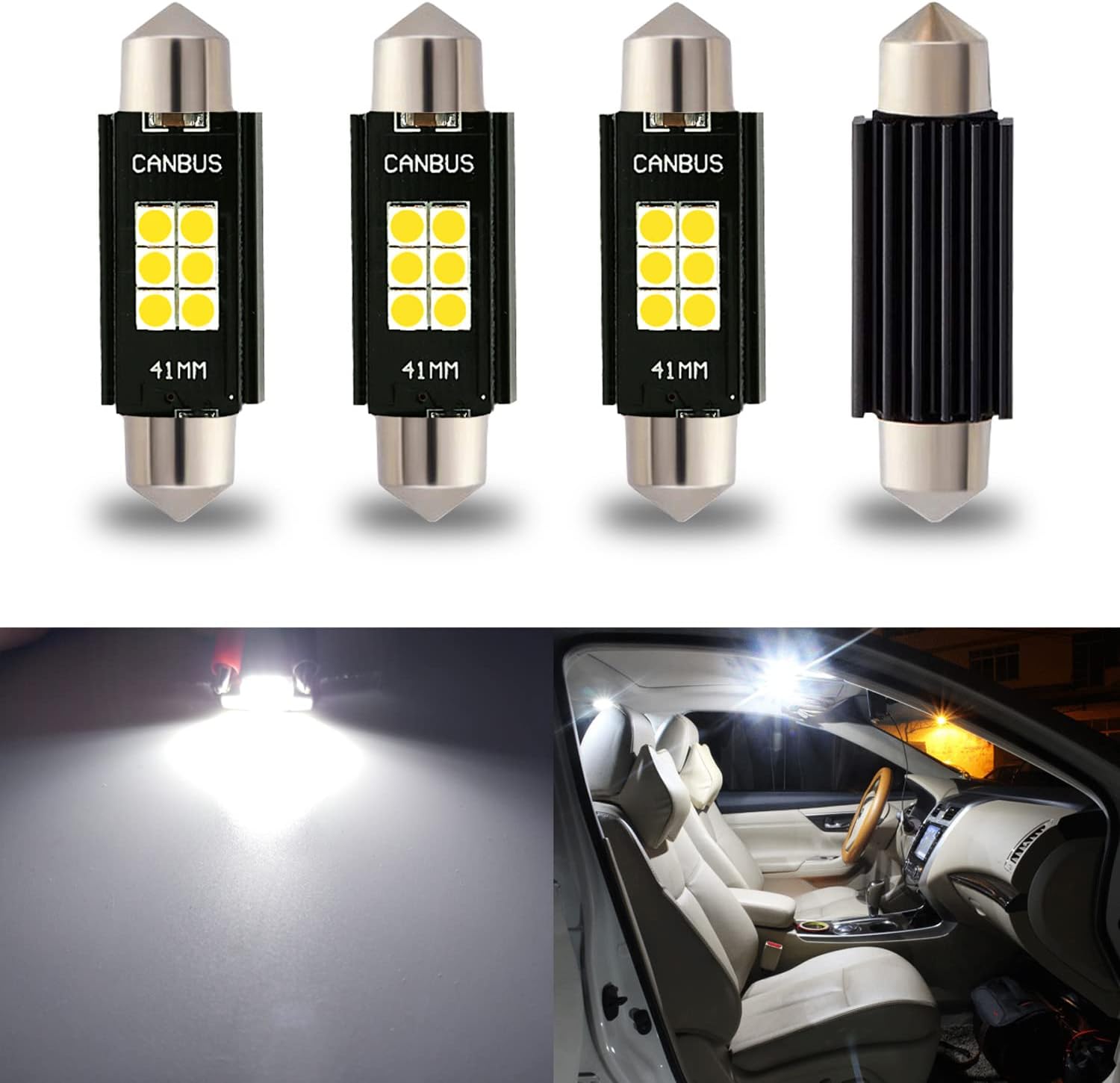 Paquete de 4 bombillas LED 211-2 212-2 578 Festoon de 1,61" y 41 mm ...