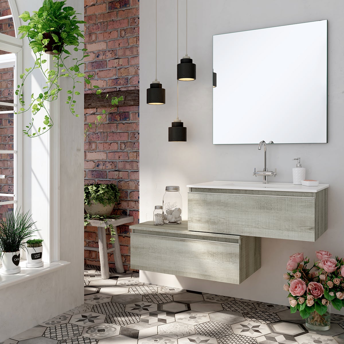Mueble de baño con Lavabo GIBANA 2 Cajones Coral 80x45 cm - EGORE ...