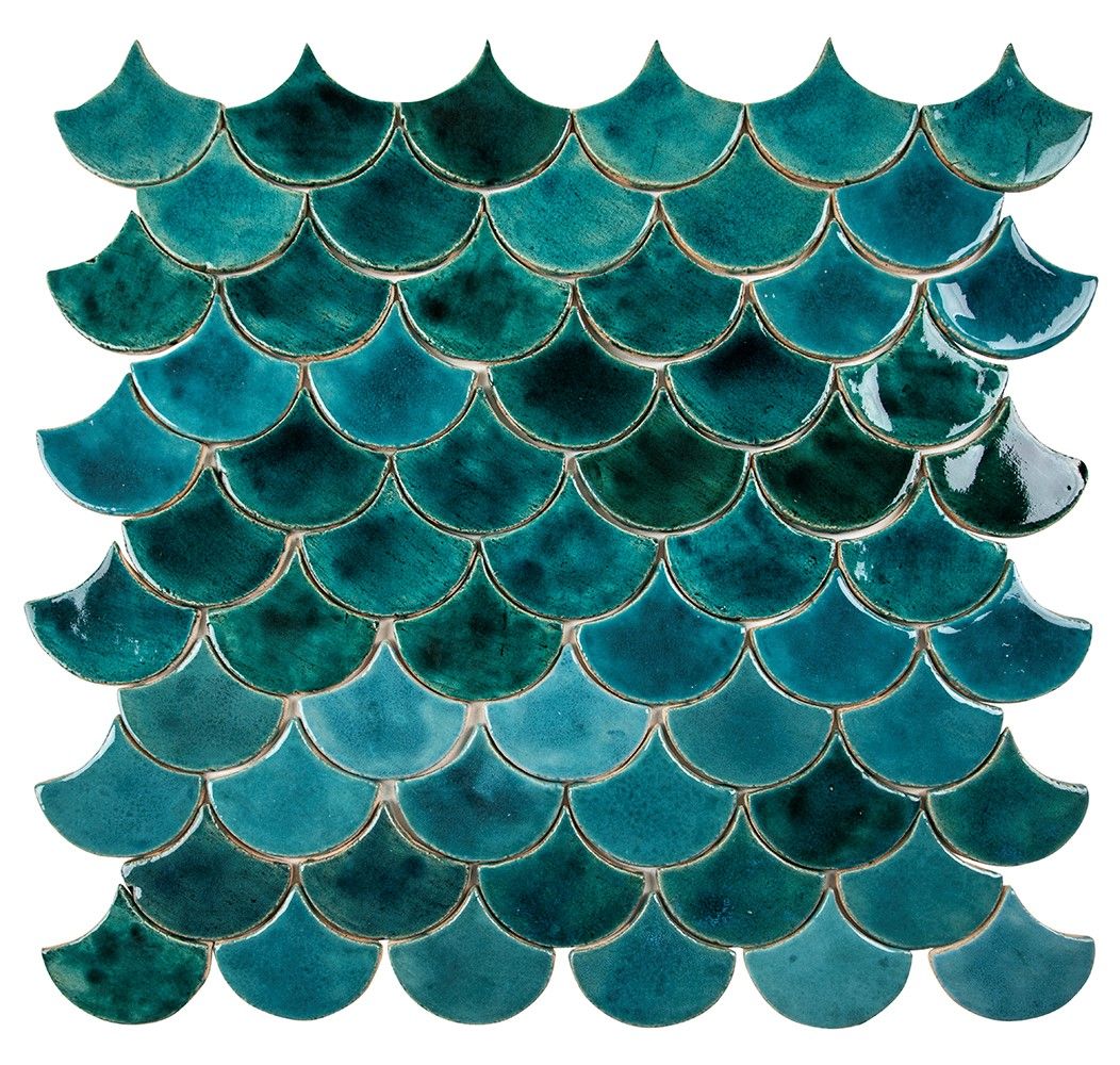 Azulejos de escamas de pez turquesa, azul marino, 'Rough Sea' 0,3 m² ...